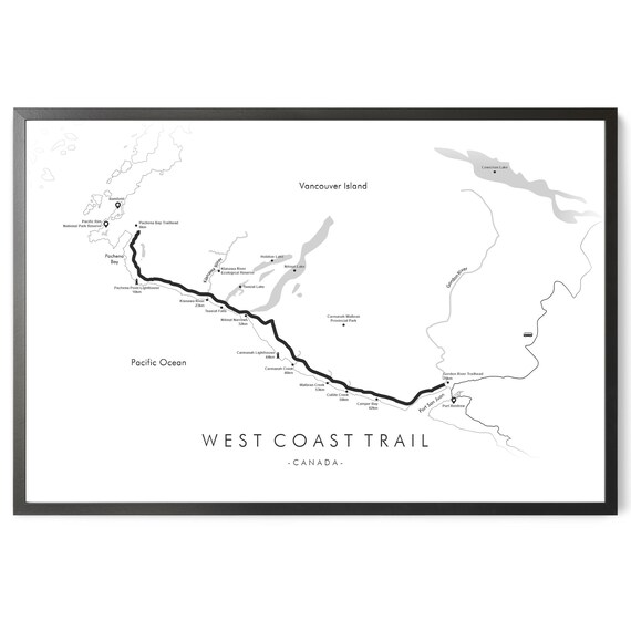 West Coast Trail Map West Coast Trail Poster Hiking Canada | Etsy