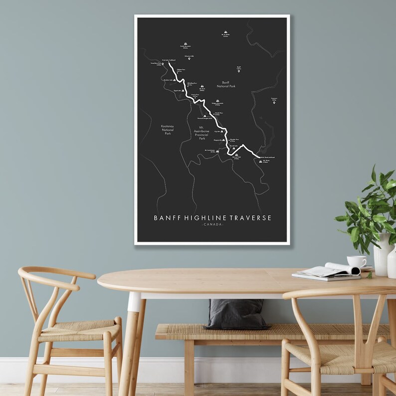Banff Highligh Traverse Map | Banff Hiking Poster | Canadian Rockies ...
