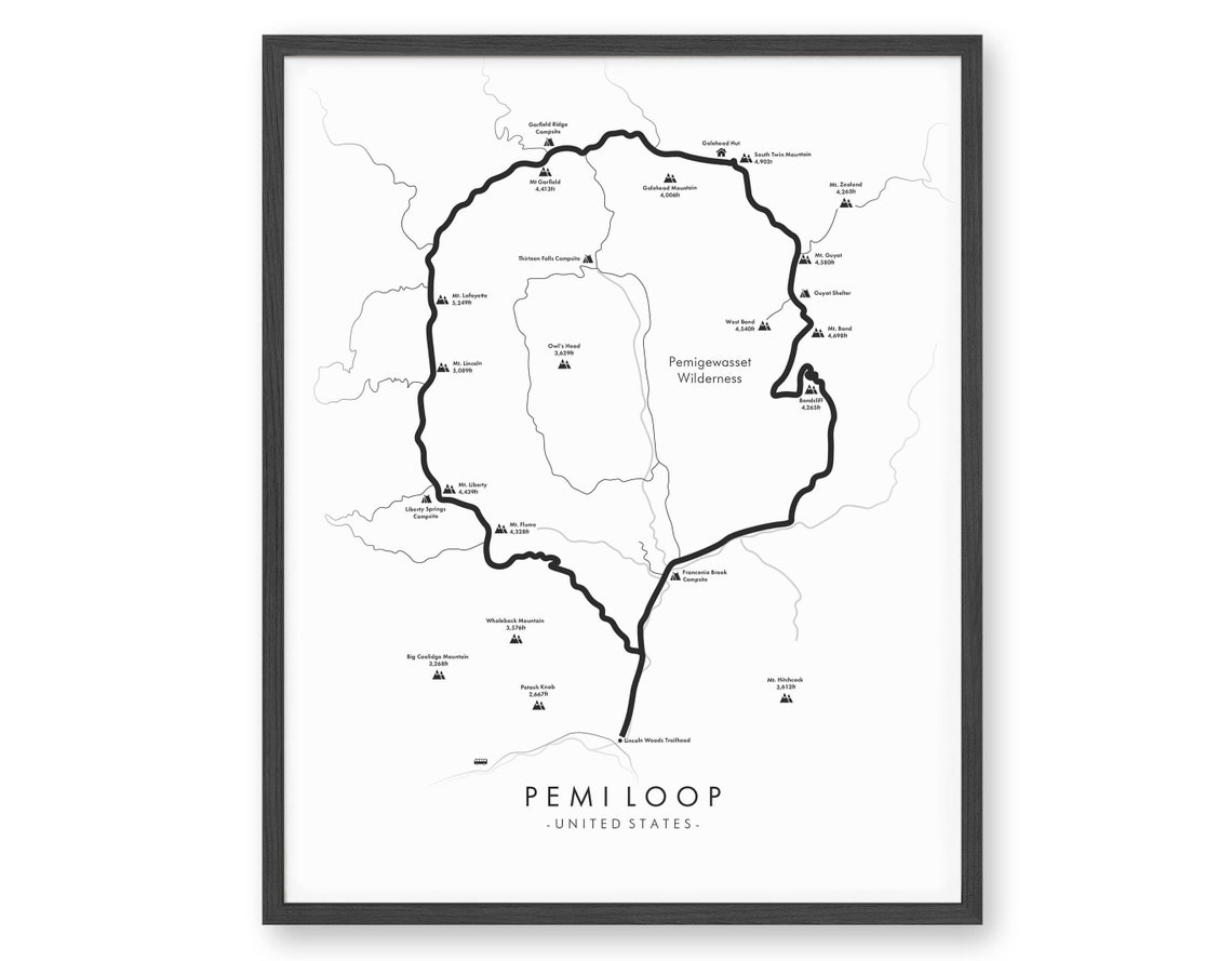 Pemi Loop Map | Pemi Loop Poster | White Mountain Hiking | USA Hiking ...