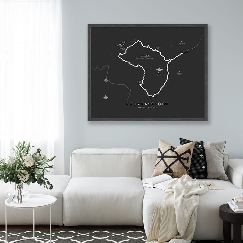 Four Pass Loop Map | 4 Pass Loop Poster | Trail Map Art | Unique Wall ...
