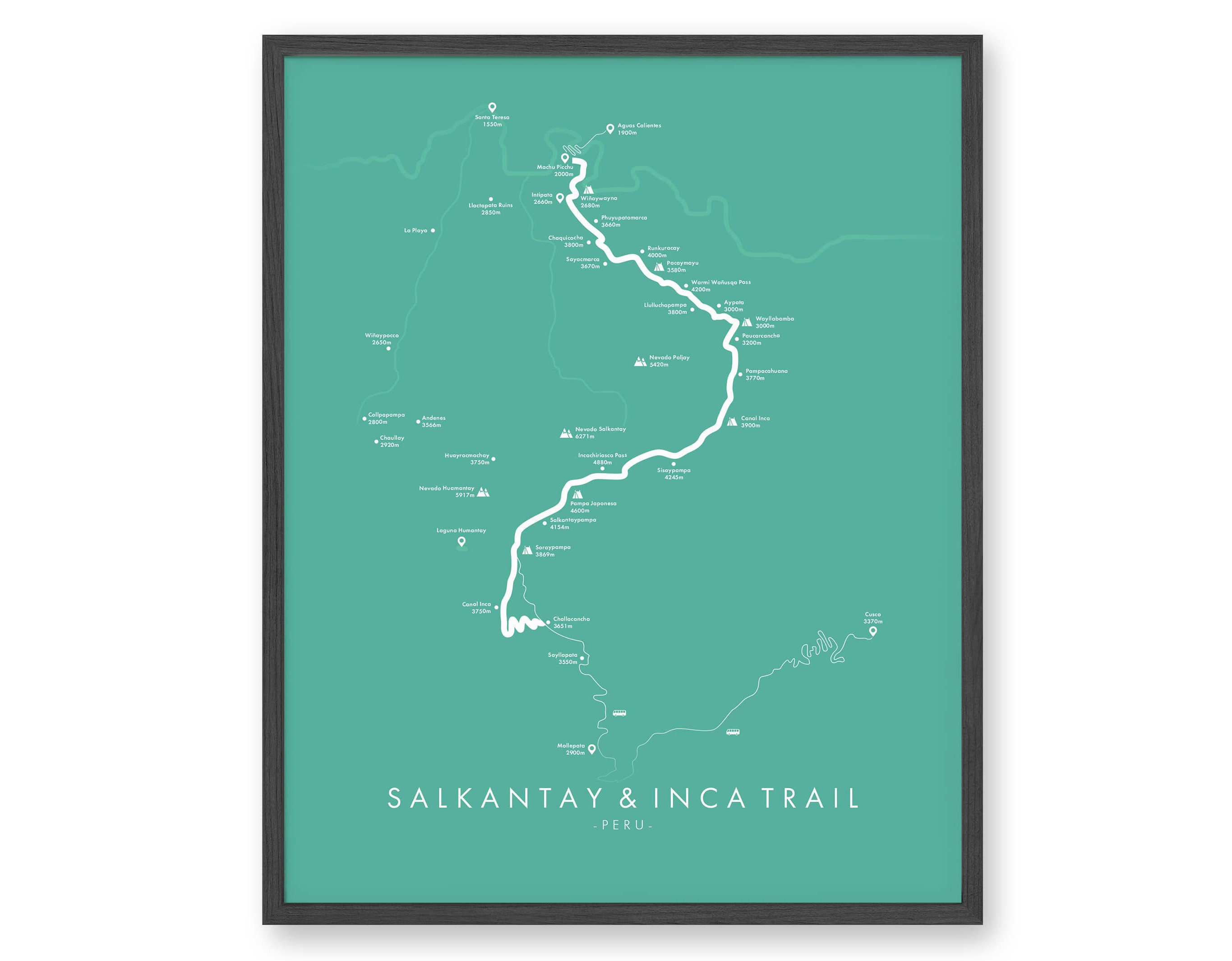 Salkantay & Inca Trail Poster | Inca Track Map | Salkantay Trail Wall ...