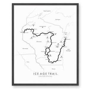 Ice Age Trail Map | Ice Age Hiking Trail Map | Ice Age Trail Poster ...