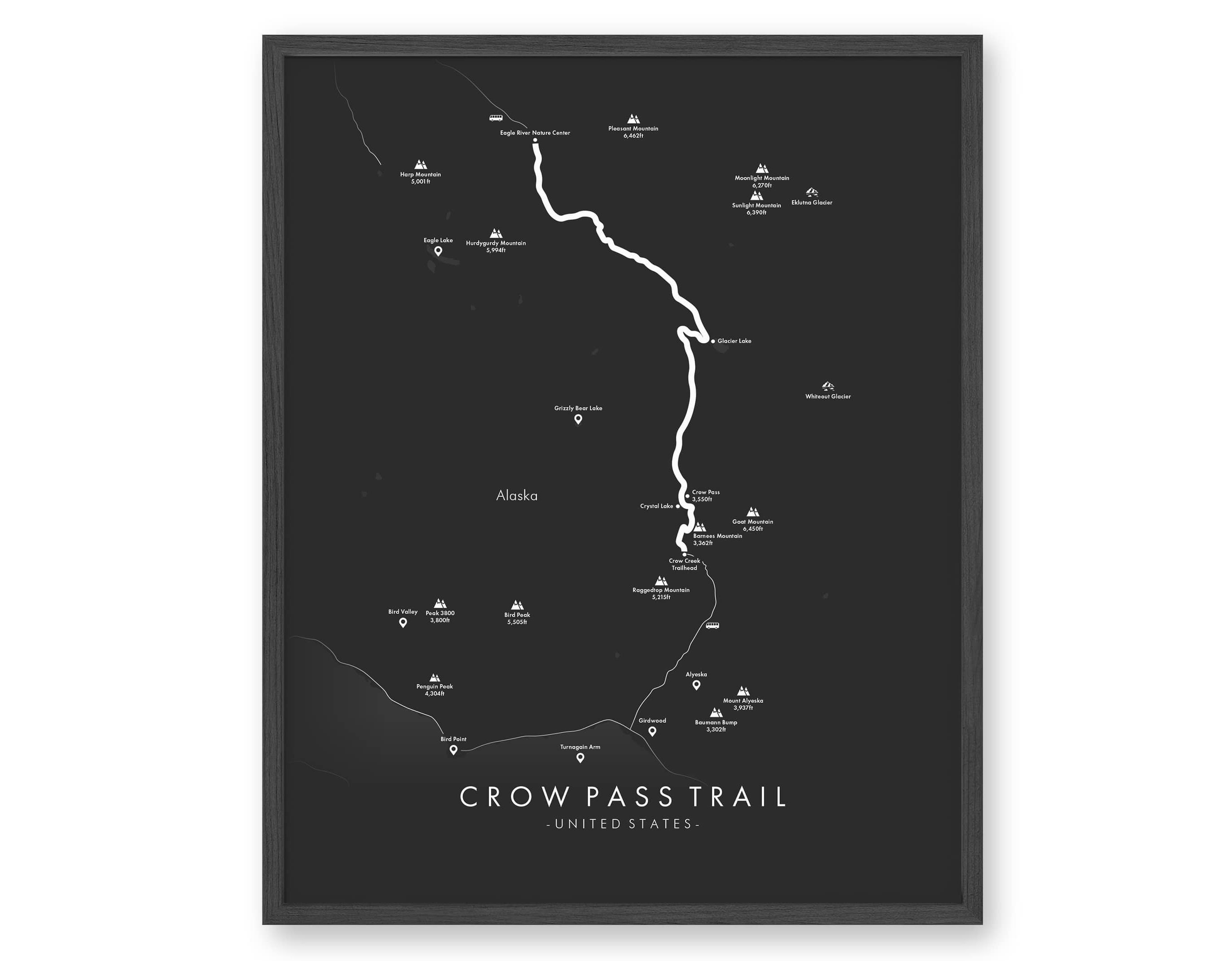 Crow Pass Trail Map | Crow Pass Trail Poster | Alaska Hiking | Trail ...