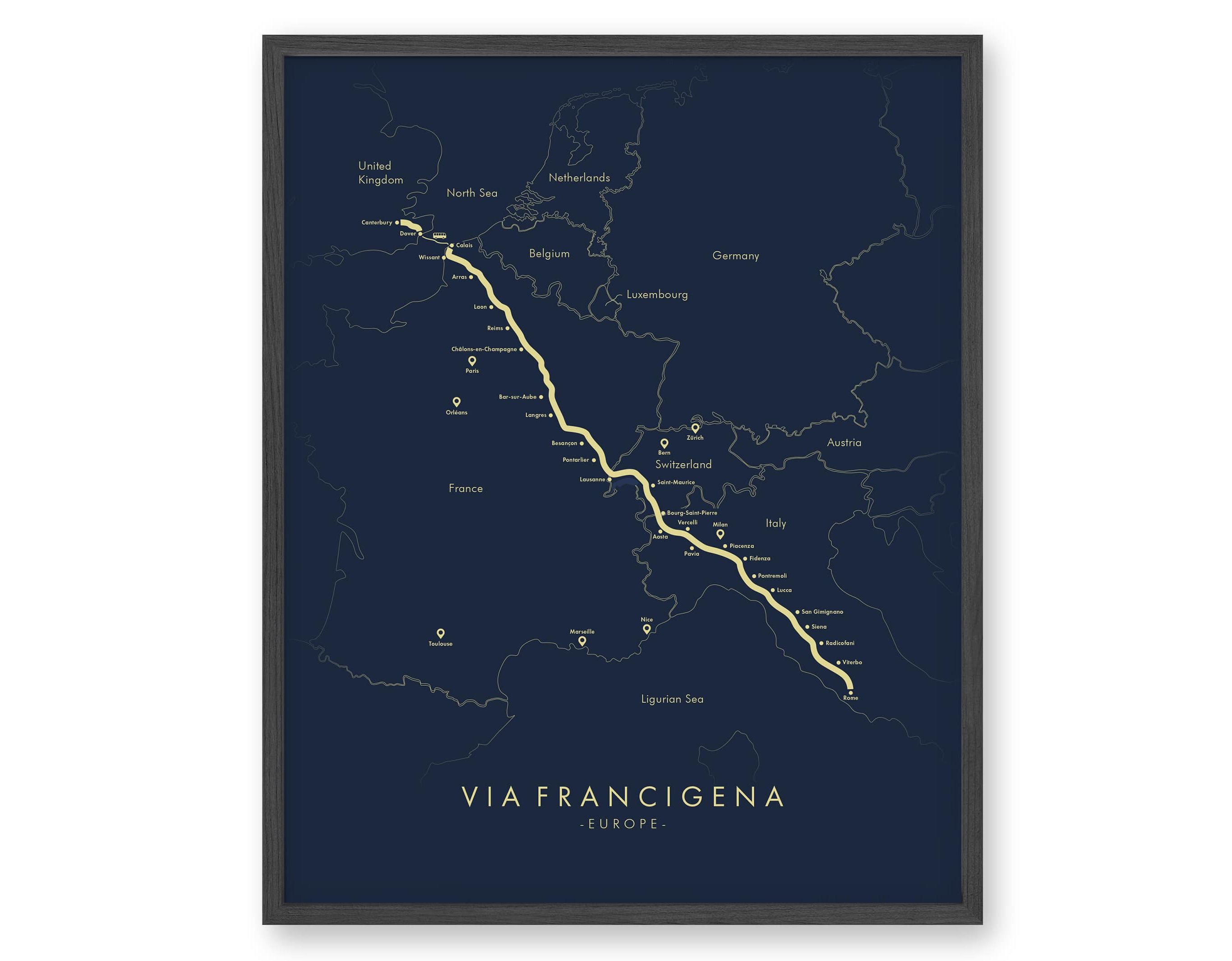 Via Francigena Map via Francigena Poster Europe Hiking - Etsy