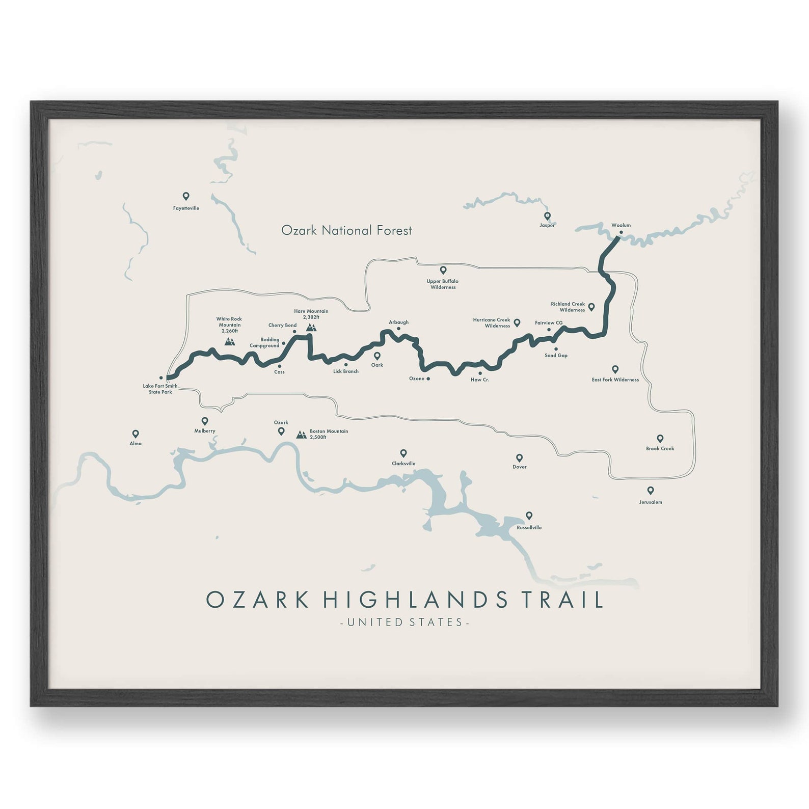 Ozark Highlands Trail Map OHT Hiking Trail Map OHT Poster | Etsy
