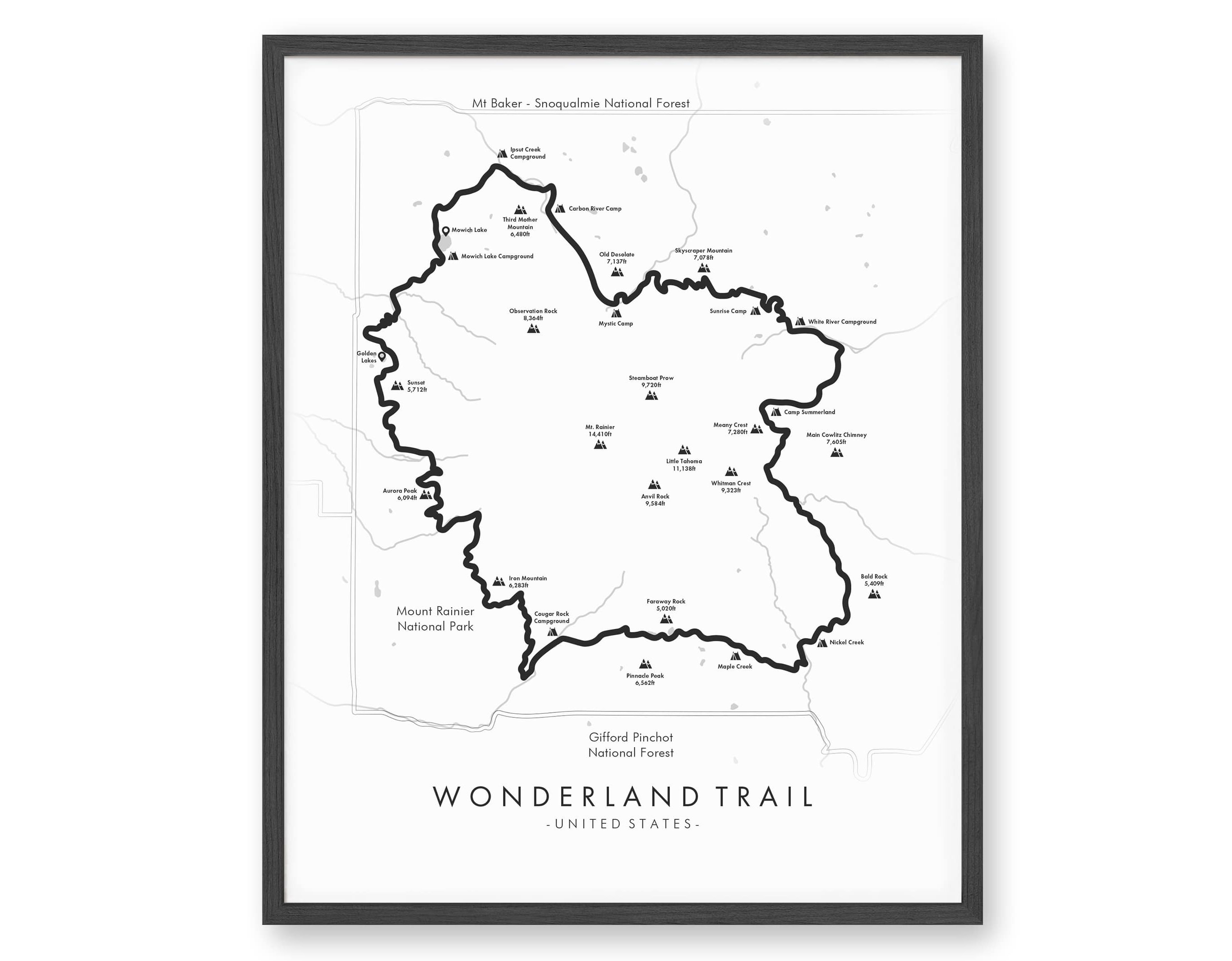 Wonderland Trail Map | Wonderland Trail Poster | Mount Rainier NP | USA ...