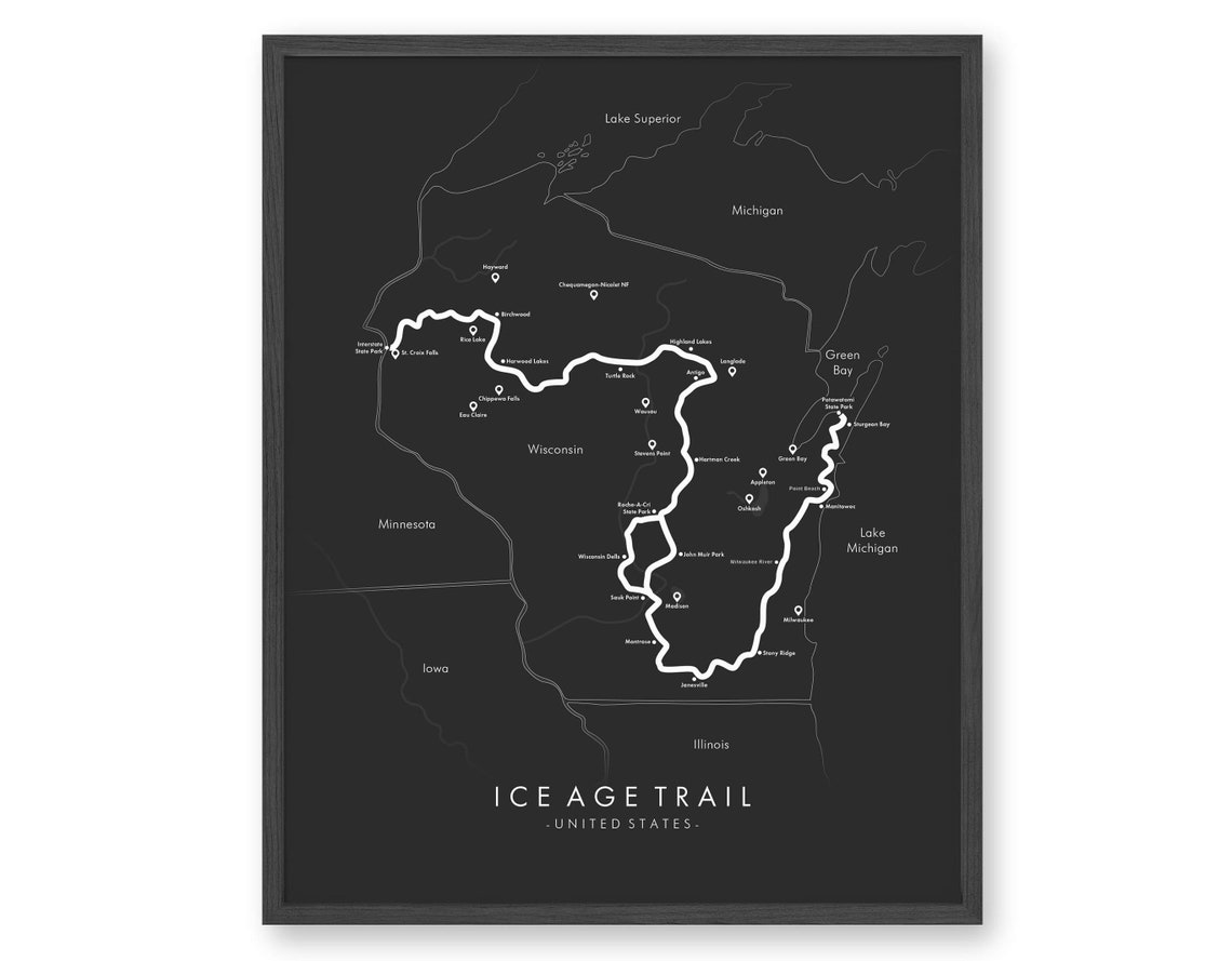 Ice Age Trail Map | Ice Age Hiking Trail Map | Ice Age Trail Poster ...