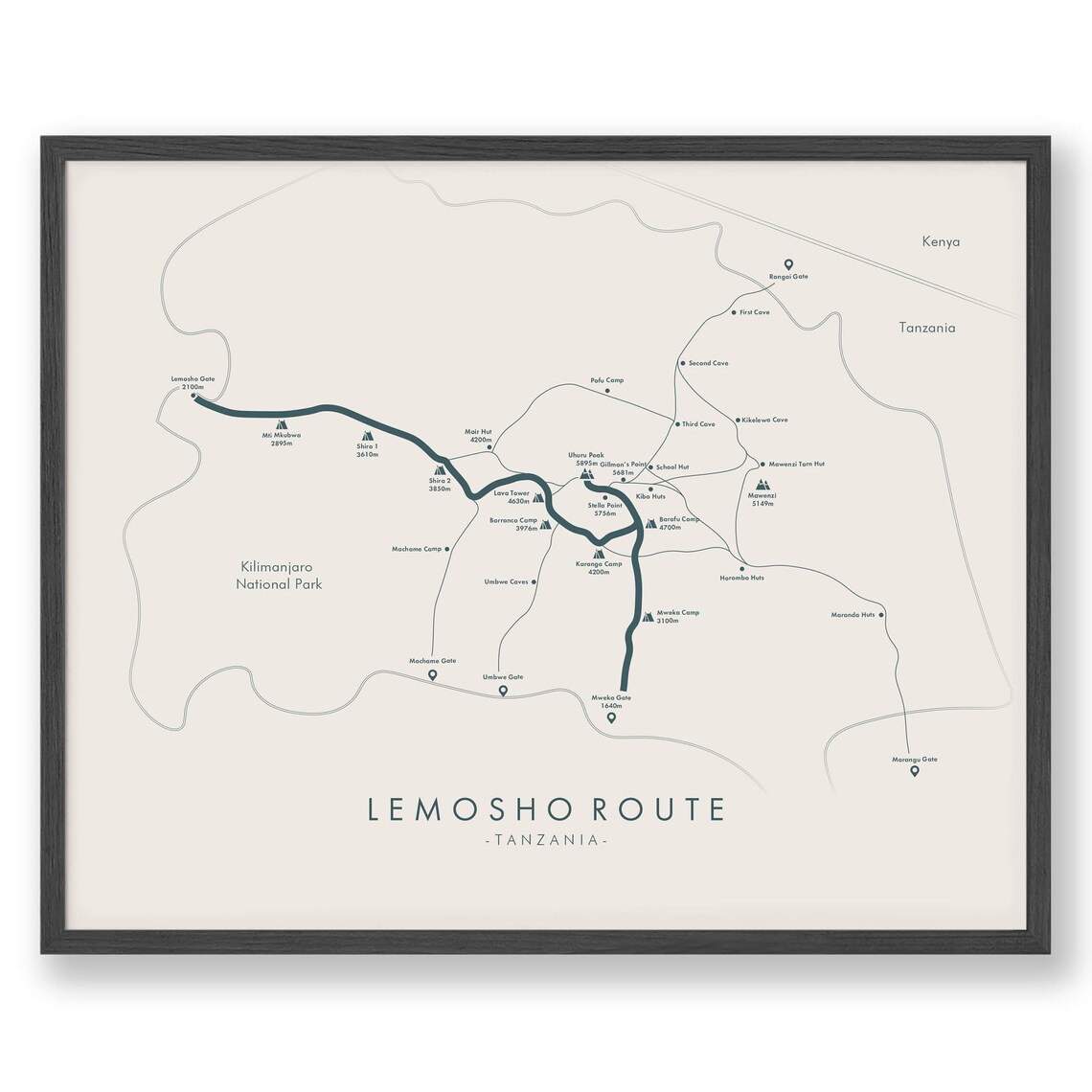 Lemosho Route Map | Lemosho Route Poster | Kilimanjaro Hiking Poster ...