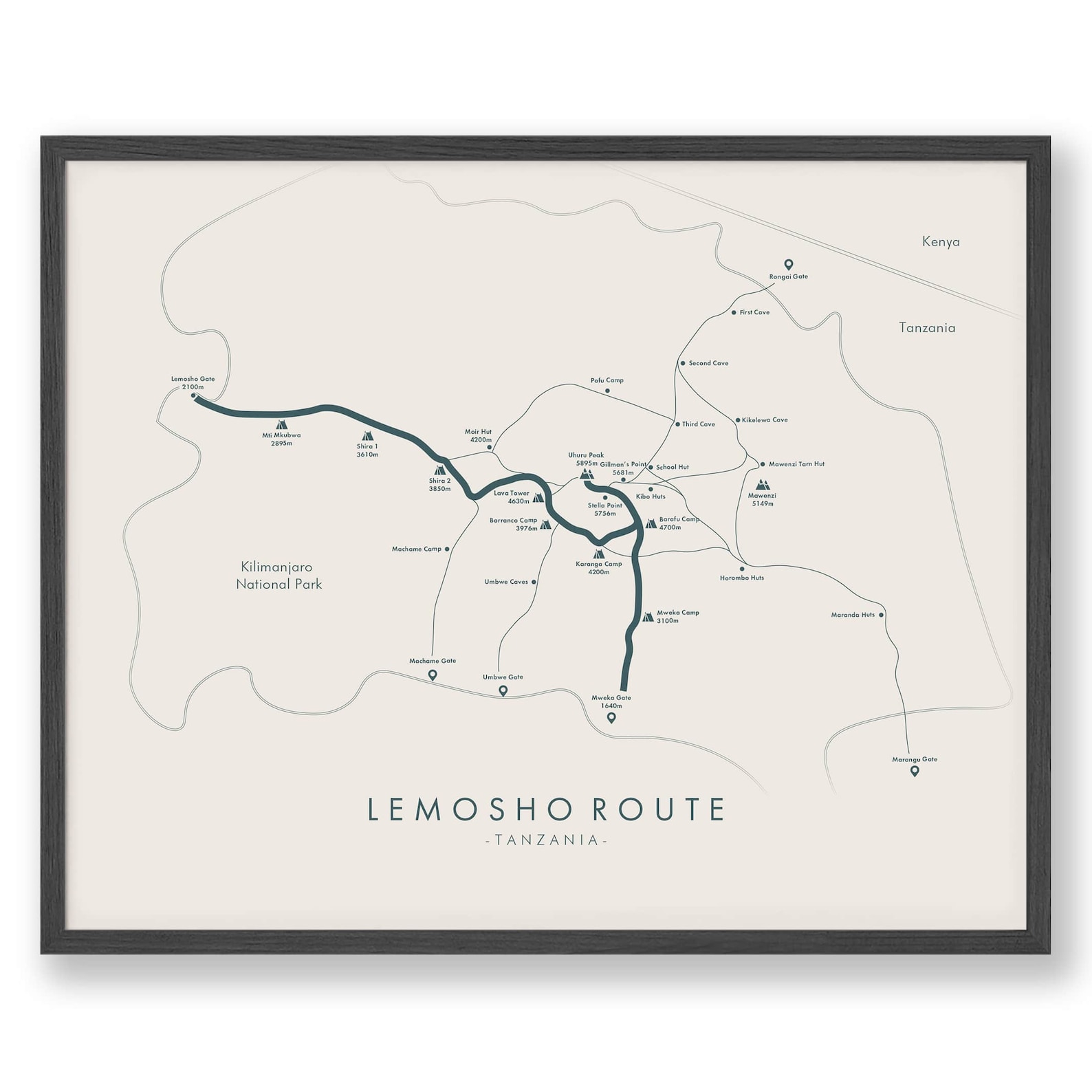 Lemosho Route Map | Lemosho Route Poster | Kilimanjaro Hiking Poster ...