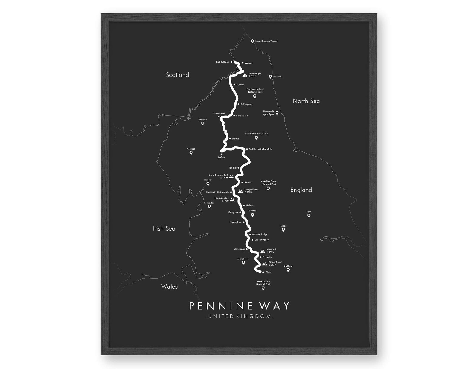 Pennine Way Poster | Pennine Way Track Map | UK Hiking Wall Art ...