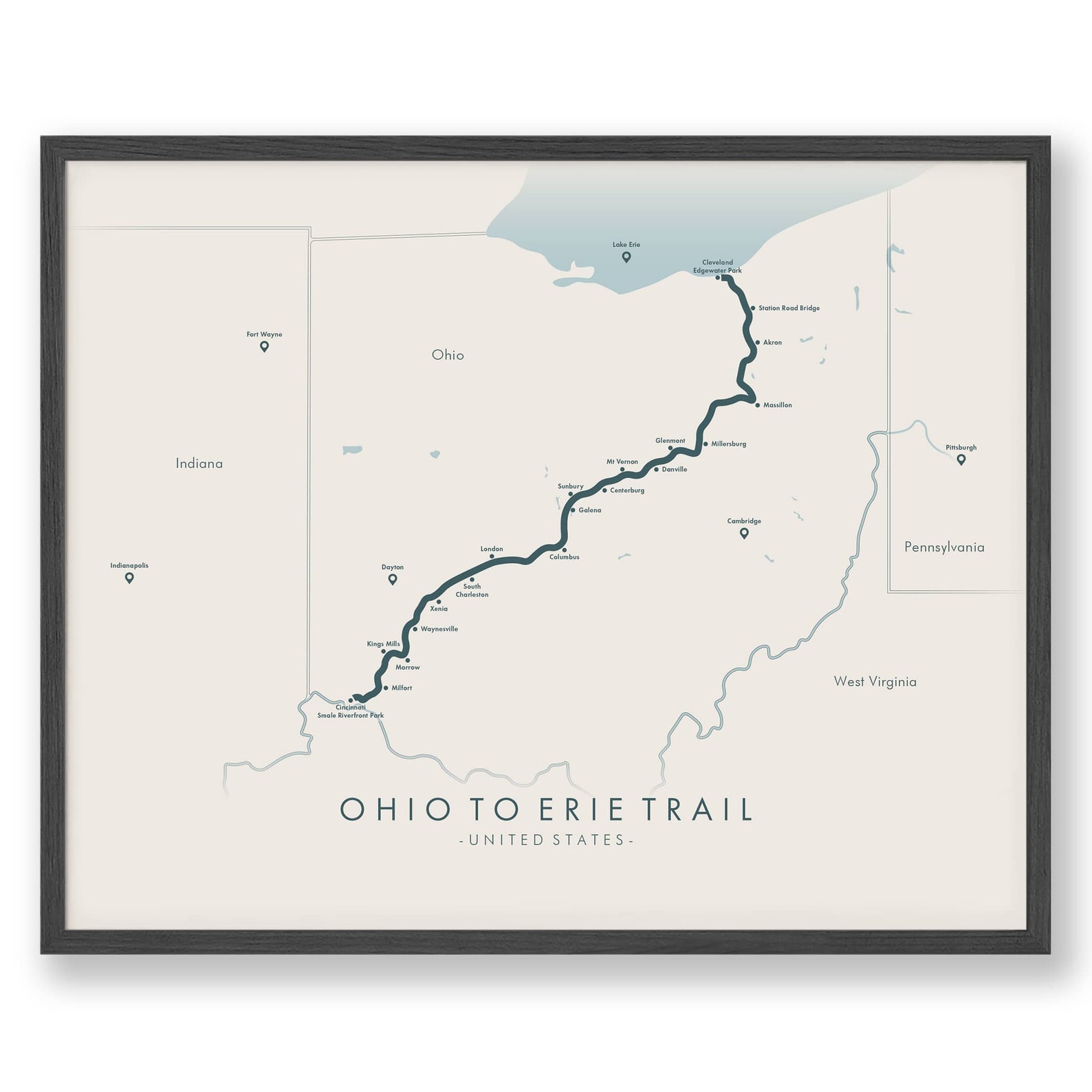 Ohio to Erie Trail Poster | Ohio to Erie Trail Map | Biking Wall Art ...