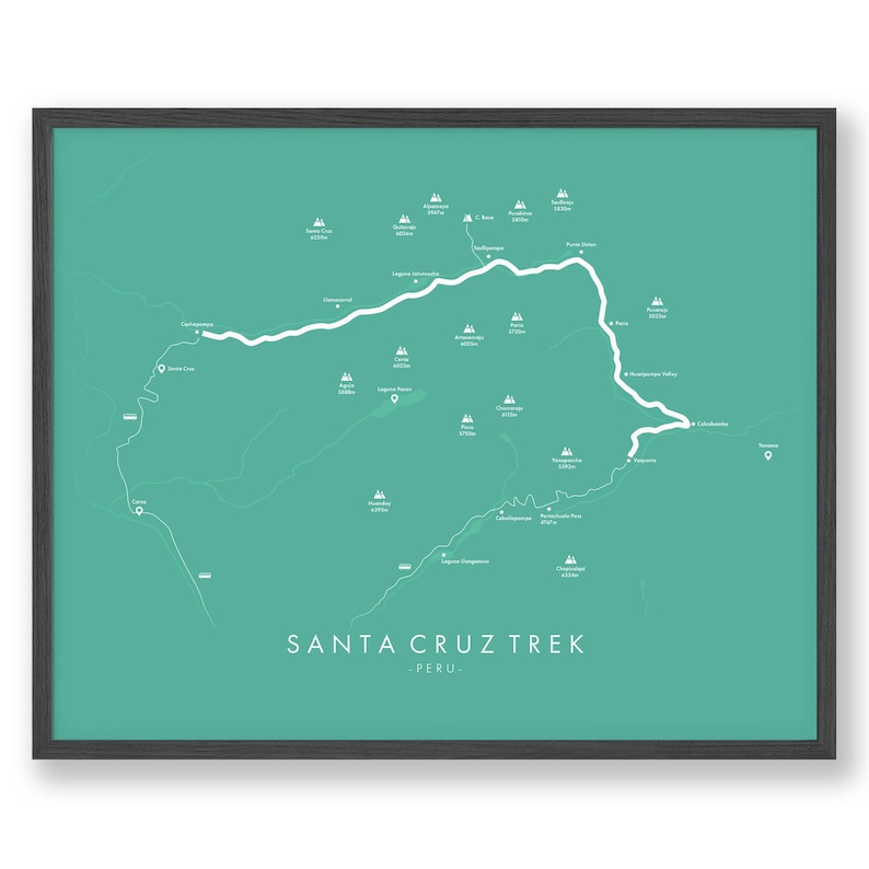 Santa Cruz Trek Map Punta Union Trek Poster Peru Hiking | Etsy