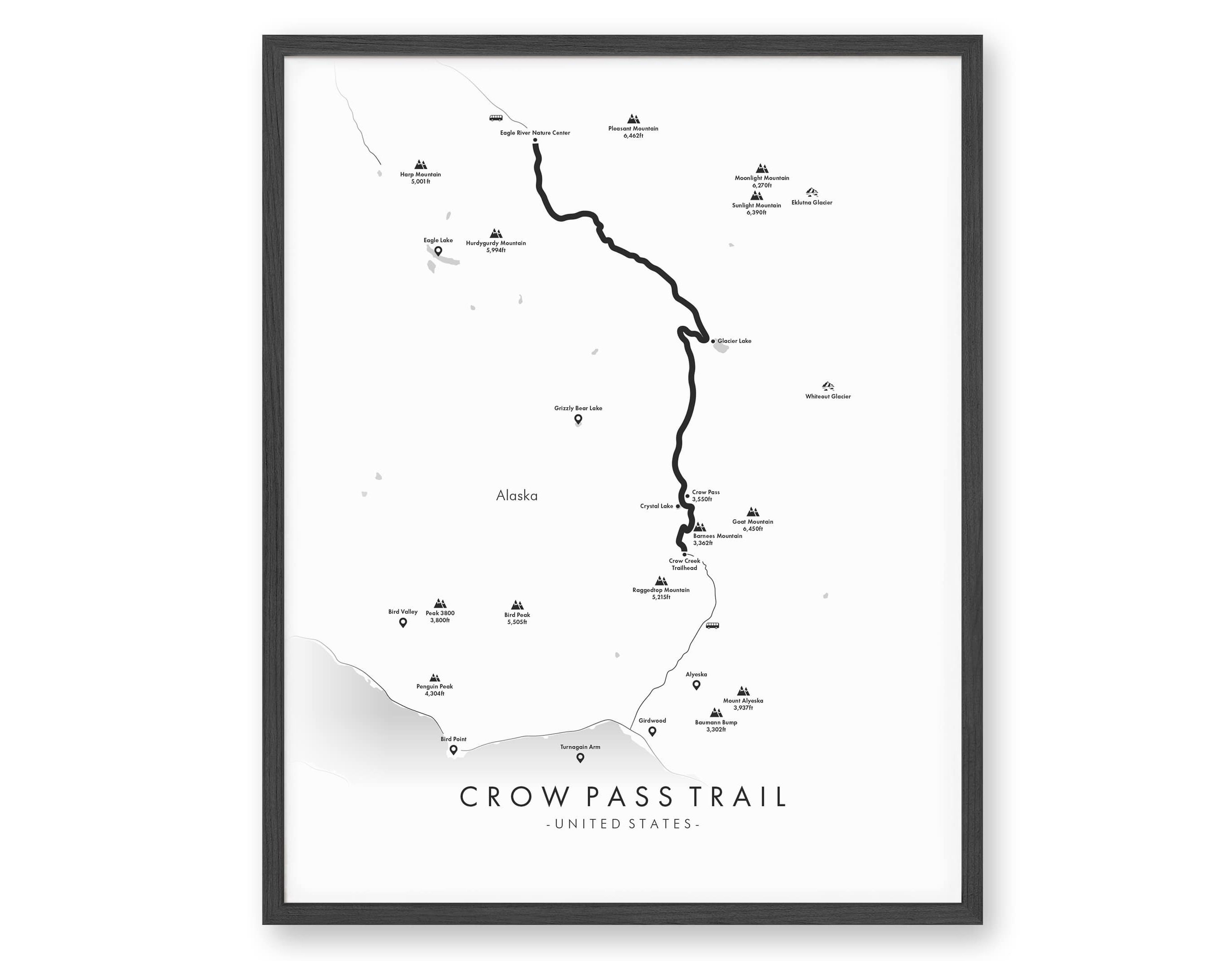 Crow Pass Trail Map | Crow Pass Trail Poster | Alaska Hiking | Trail ...