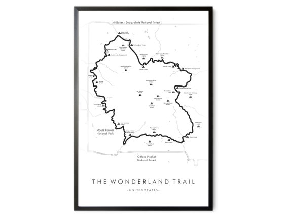 Wonderland Trail Map Wonderland Trail Poster Mount Rainier | Etsy