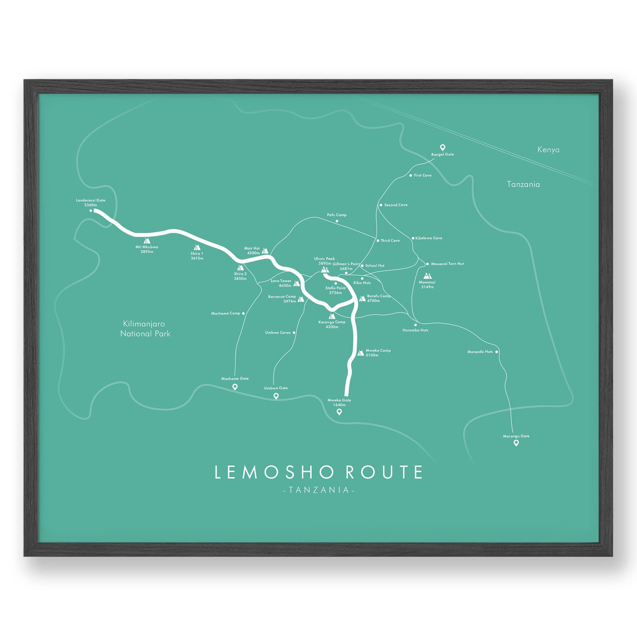 Lemosho Route Map Lemosho Route Poster Kilimanjaro Hiking | Etsy