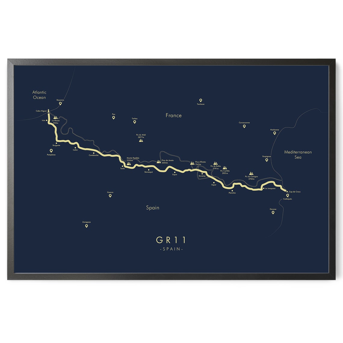 GR11 Trail Map GR11 Hiking Poster Hiking Europe Trail | Etsy
