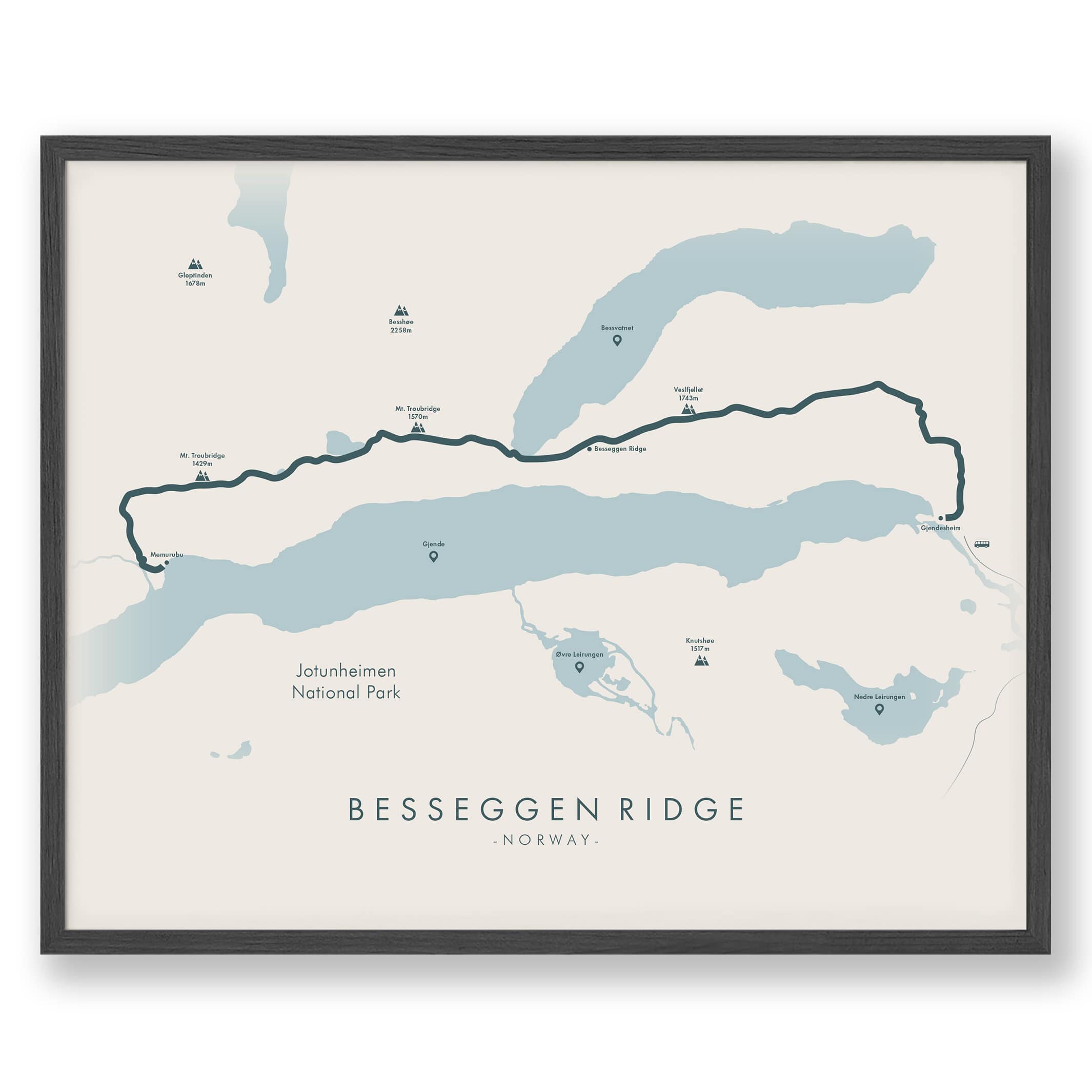 Besseggen Ridge Map Besseggen Ridge Poster Norway Hiking | Etsy
