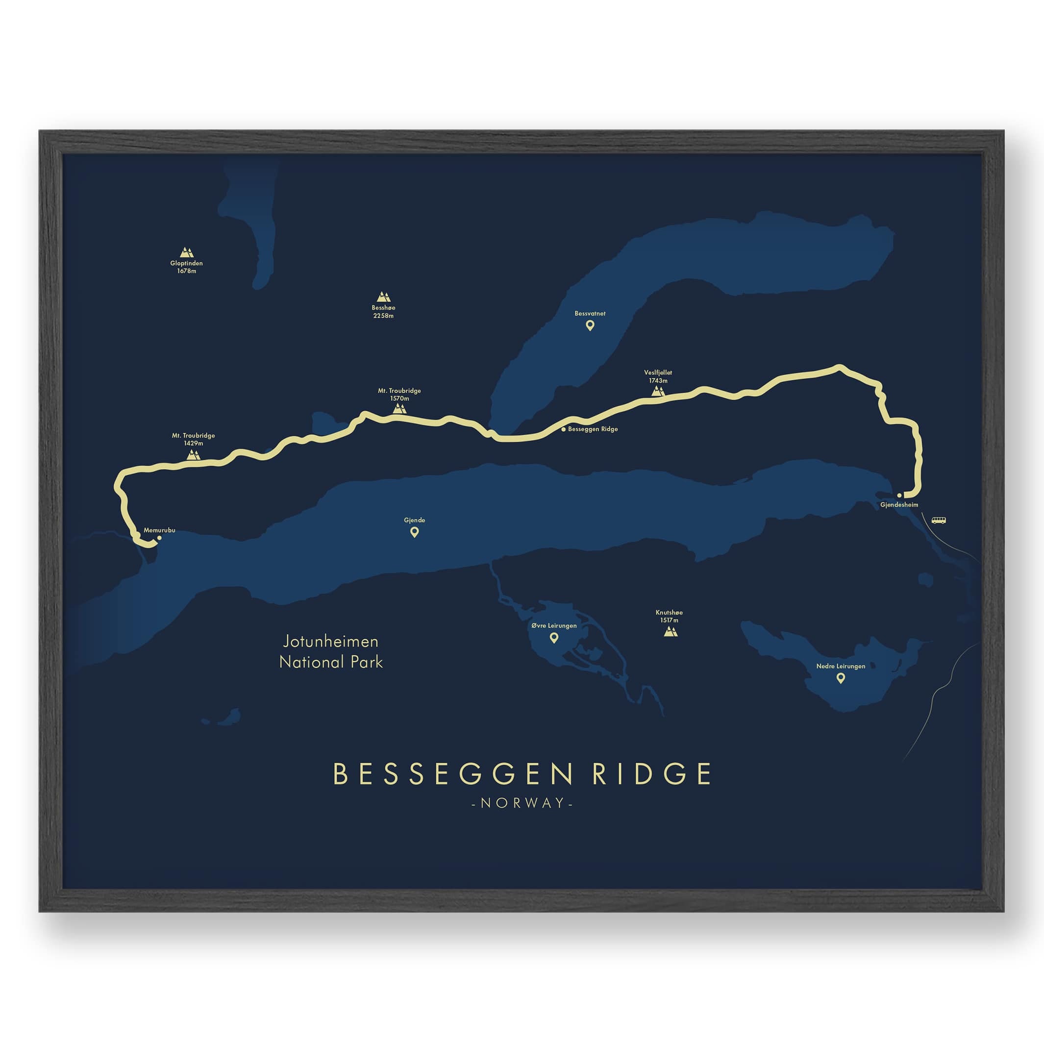 Besseggen Ridge Map Besseggen Ridge Poster Norway Hiking | Etsy