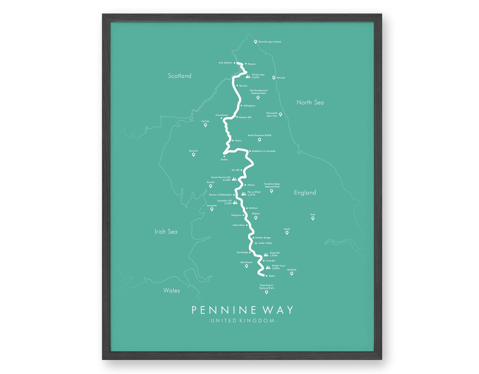 Pennine Way Poster | Pennine Way Track Map | UK Hiking Wall Art ...