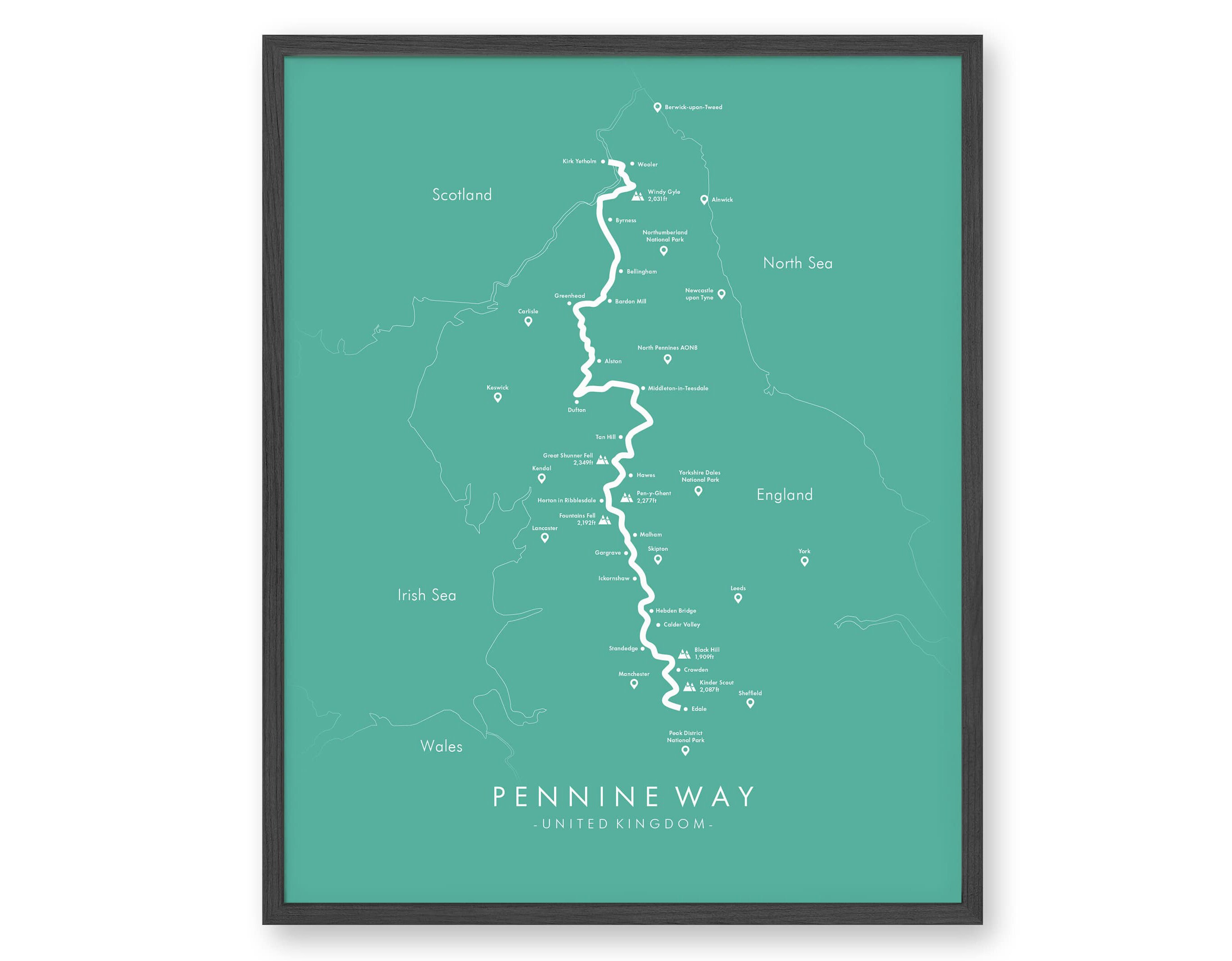 Pennine Way Poster | Pennine Way Track Map | UK Hiking Wall Art ...