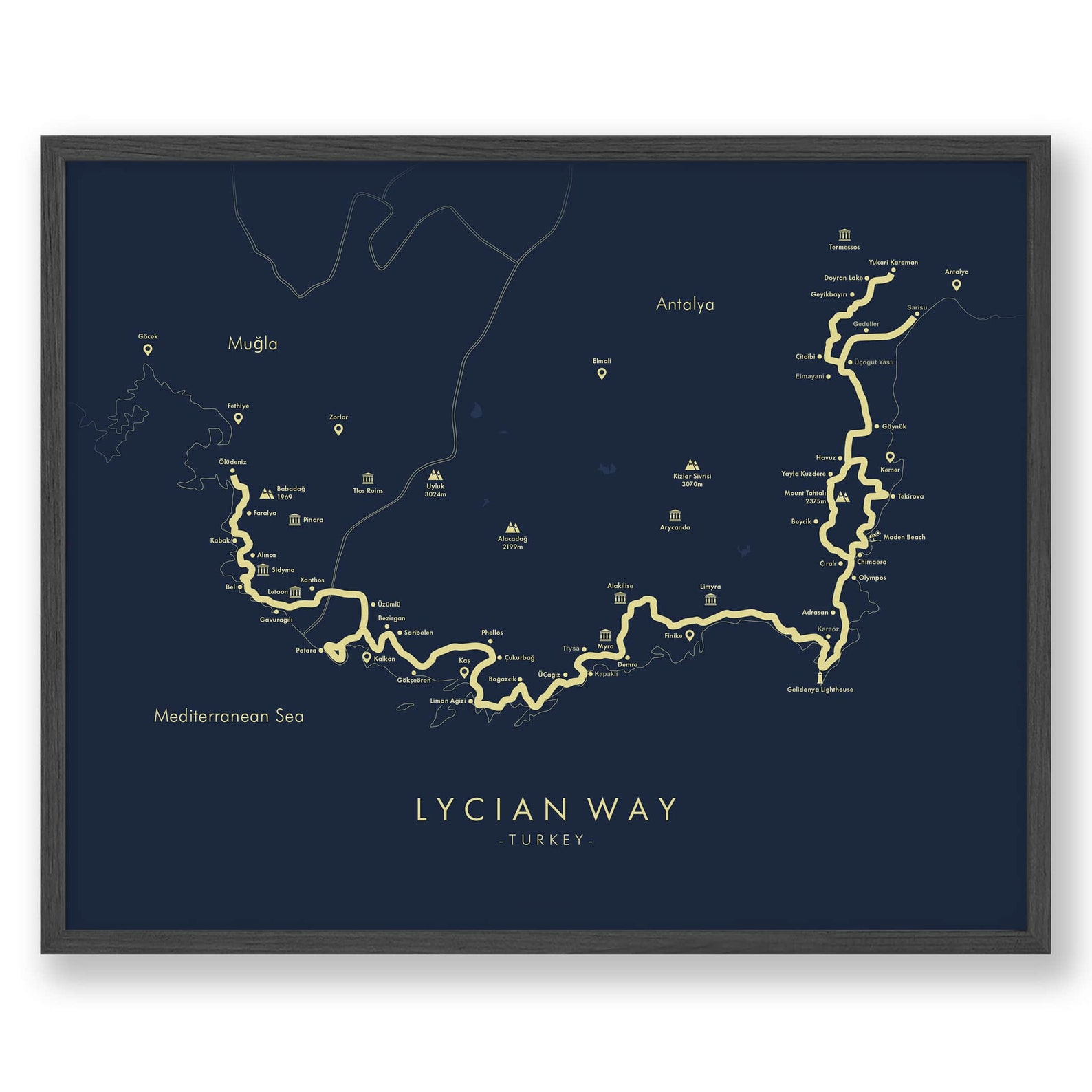 Lycian Way Map Lycian Way Trail Poster Hiking Turkey | Etsy