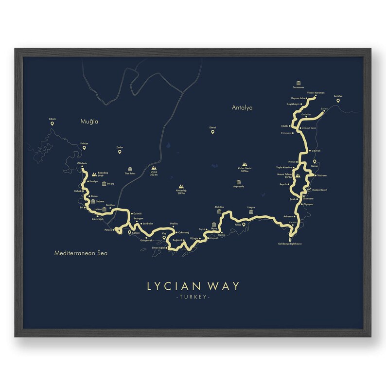Lycian Way Map Lycian Way Trail Poster Hiking Turkey | Etsy