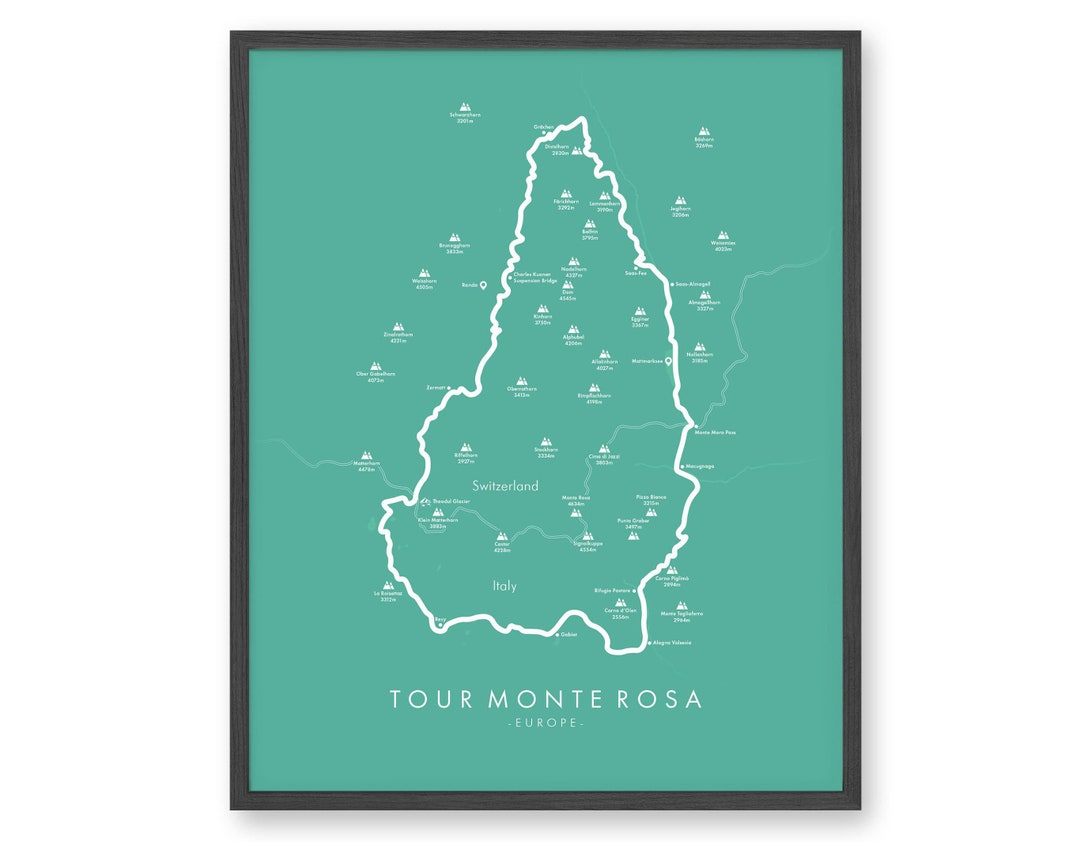 Tour Monte Rosa Map | Tour Monte Rosa Poster | Hiking Europe | Trail ...