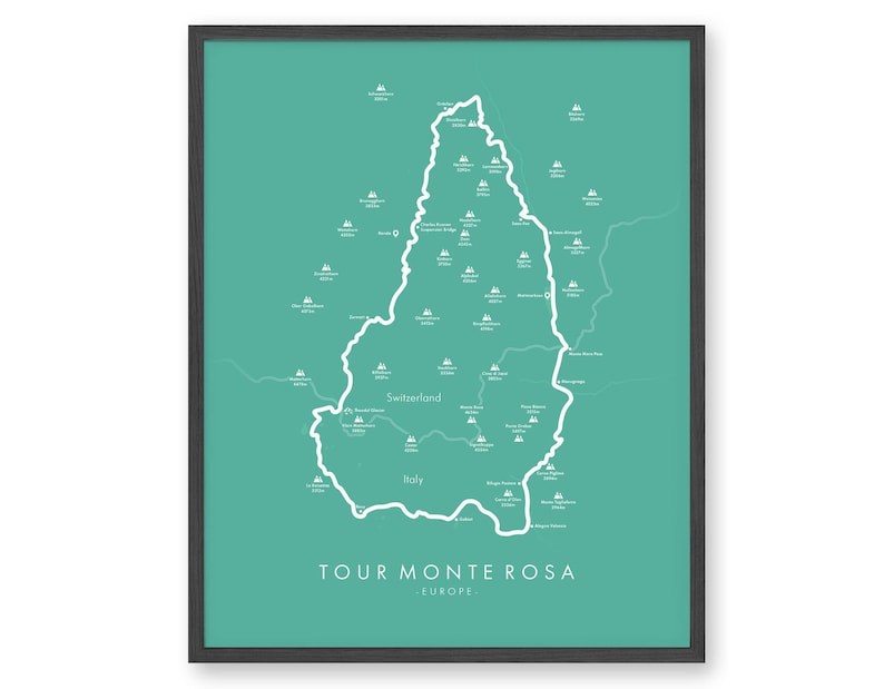 Tour Monte Rosa Map Tour Monte Rosa Poster Hiking Europe - Etsy
