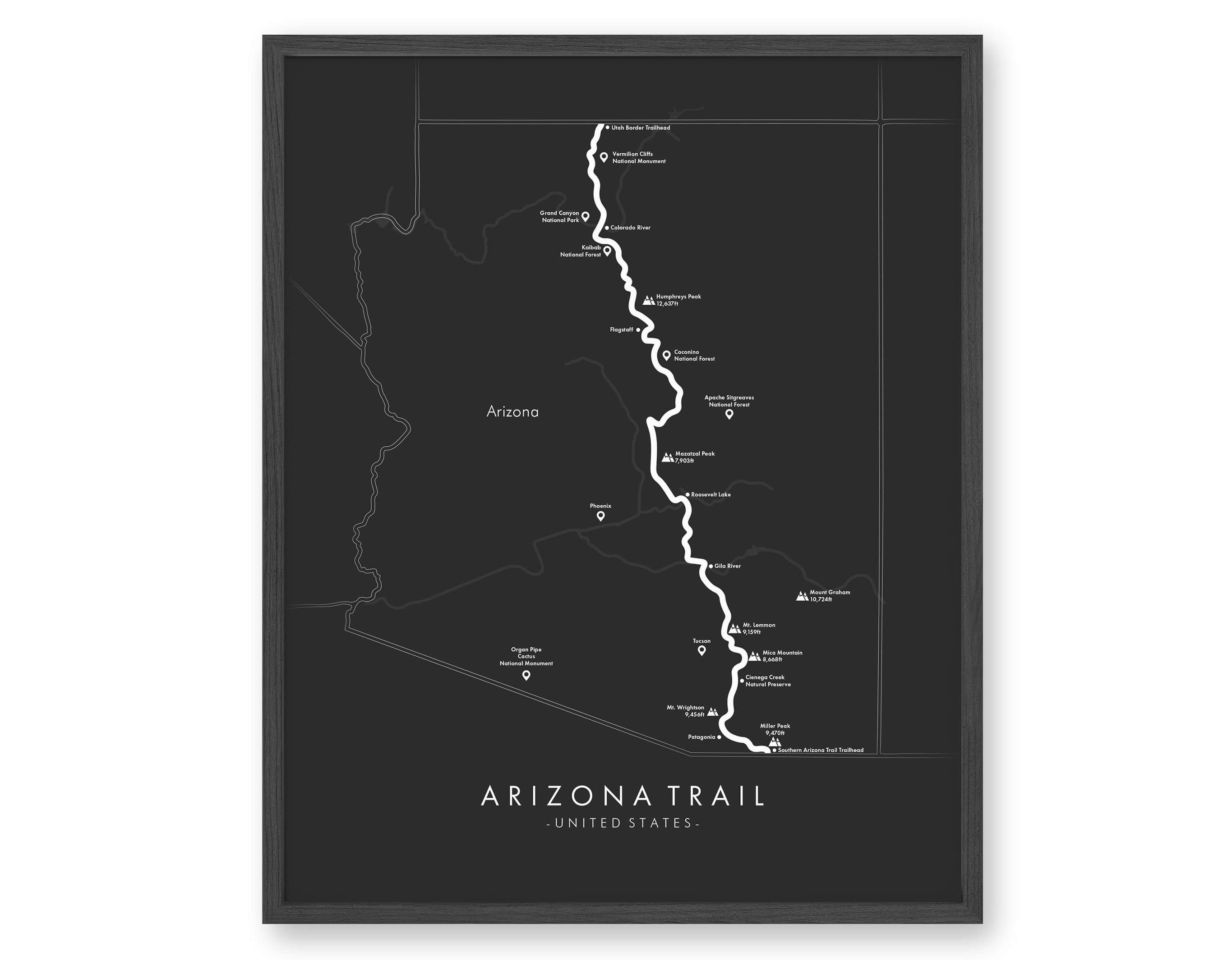Arizona Trail Map | Arizona Trail Poster | Hiking USA Poster | Relive ...