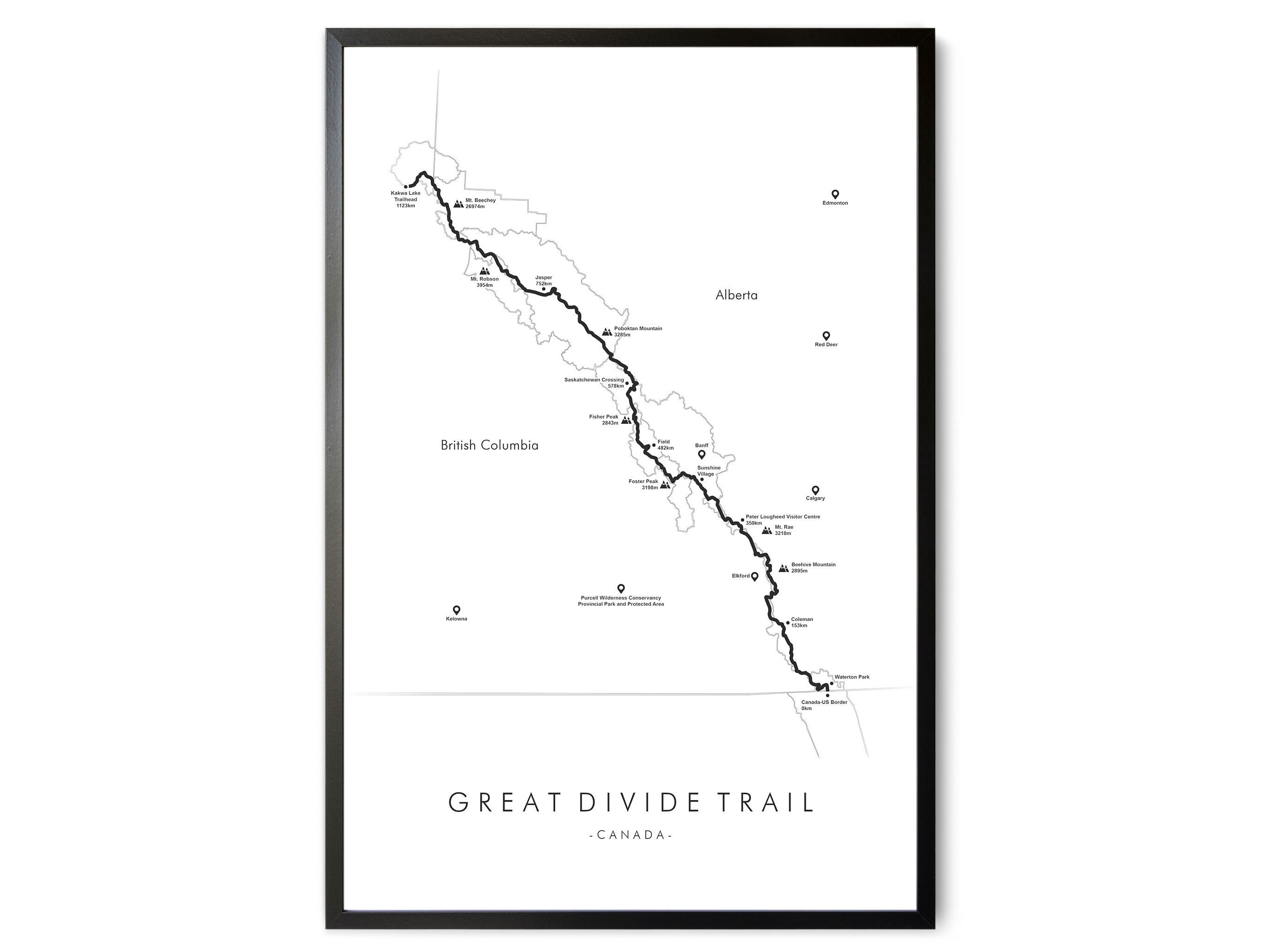 Great Divide Trail Map Great Divide Trail Poster Hiking | Etsy