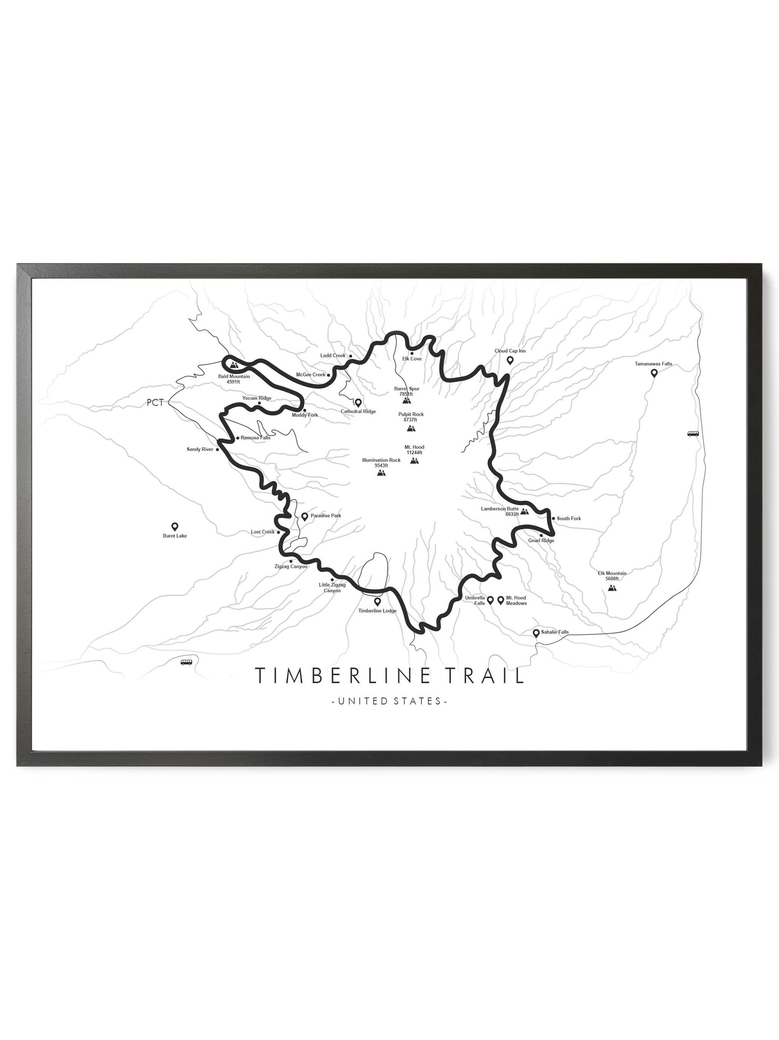 Timberline Trail Map Mount Hood Trail Poster Oregon Hiking | Etsy