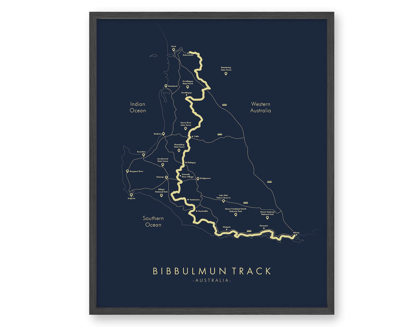 Bibbulmun Track Map | Bibbulmun Hiking Poster | Australia Hiking Poster ...