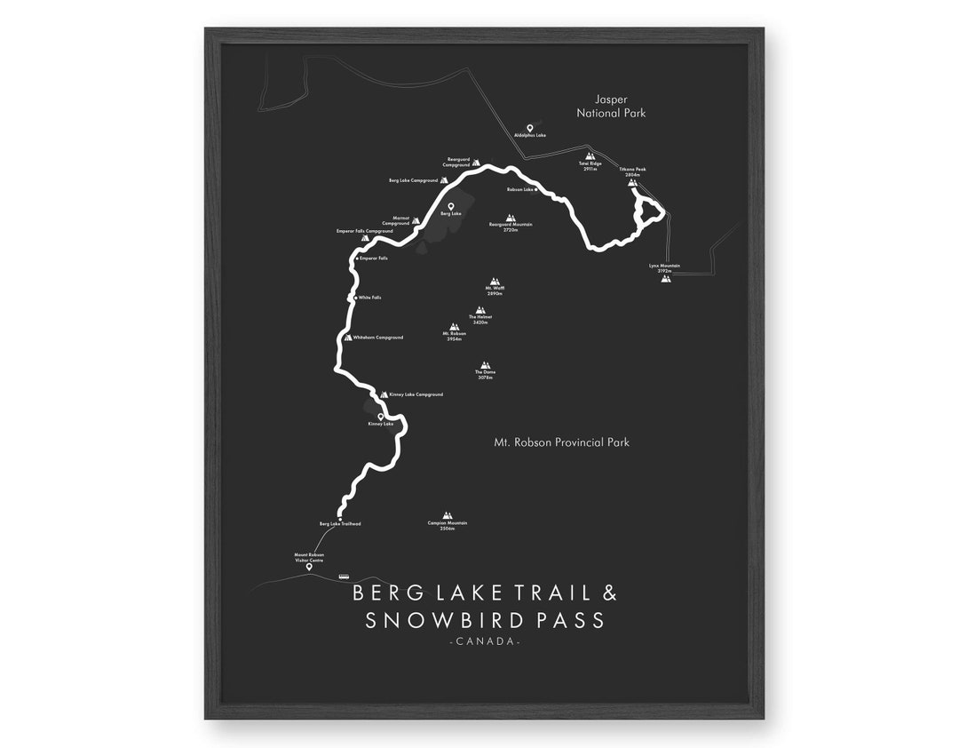 Berg Lake Trail Map | Berg Lake Trail Poster | Canada Hiking Poster ...