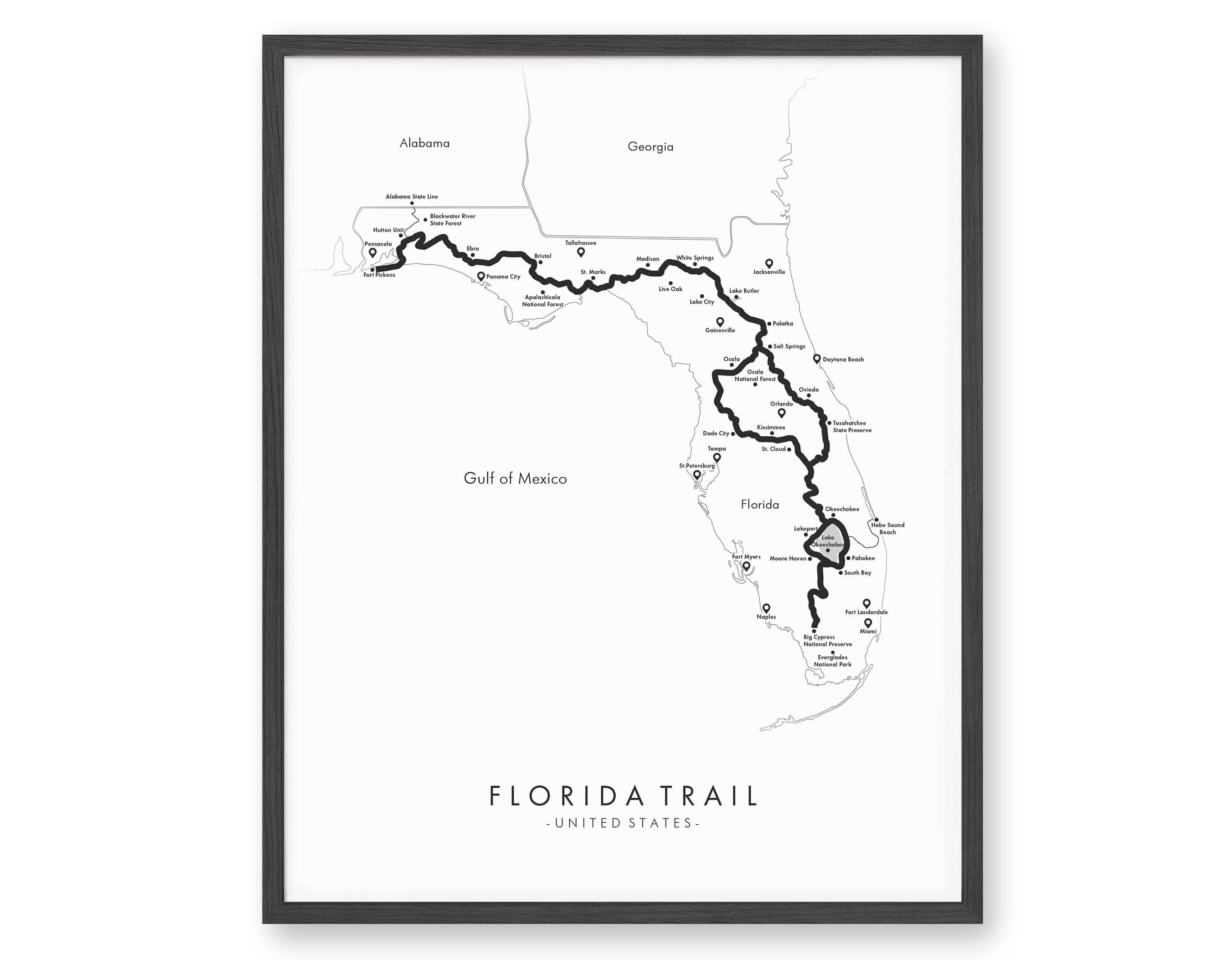 Florida Trail Map | Florida Trail Poster | USA National Scenic Trail ...