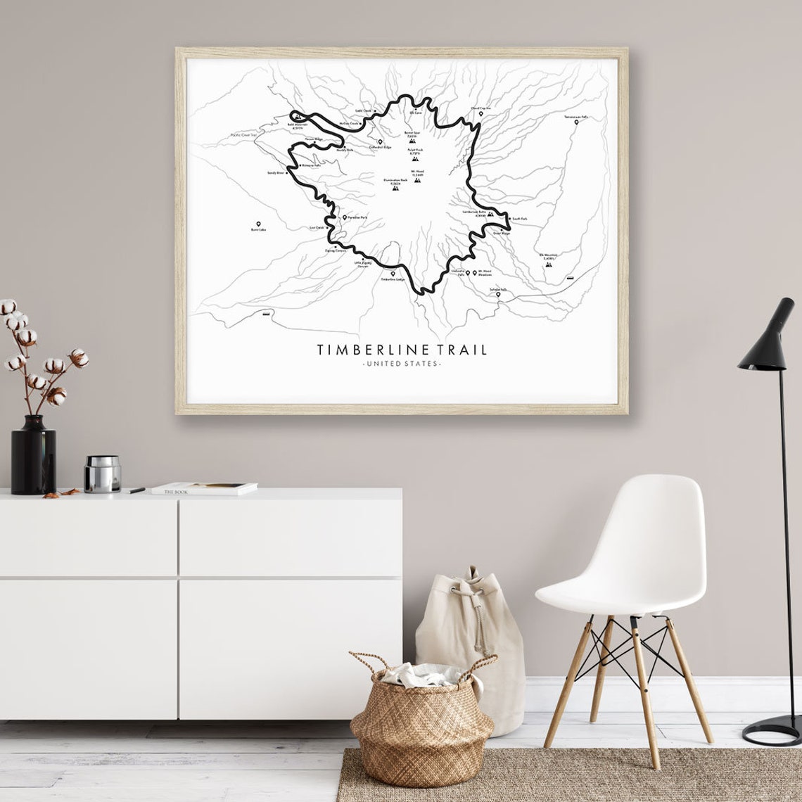 Timberline Trail Map | Mount Hood Trail Poster | Oregon Hiking Poster ...