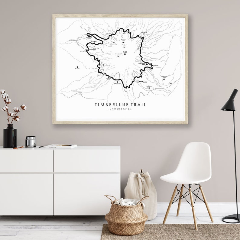 Timberline Trail Map | Mount Hood Trail Poster | Oregon Hiking Poster ...