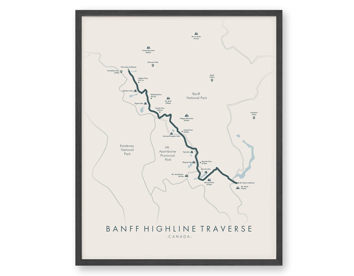 Banff Highligh Traverse Map | Banff Hiking Poster | Canadian Rockies ...