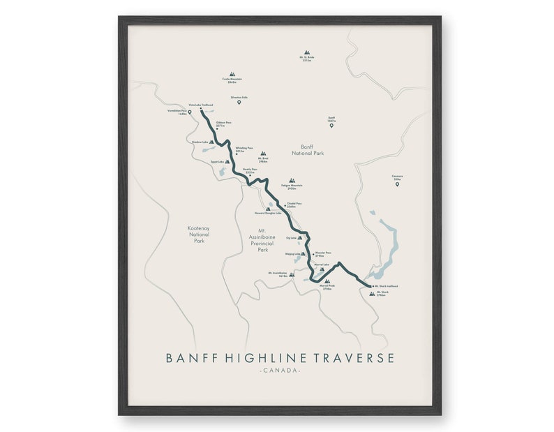 Banff Highligh Traverse Map | Banff Hiking Poster | Canadian Rockies ...