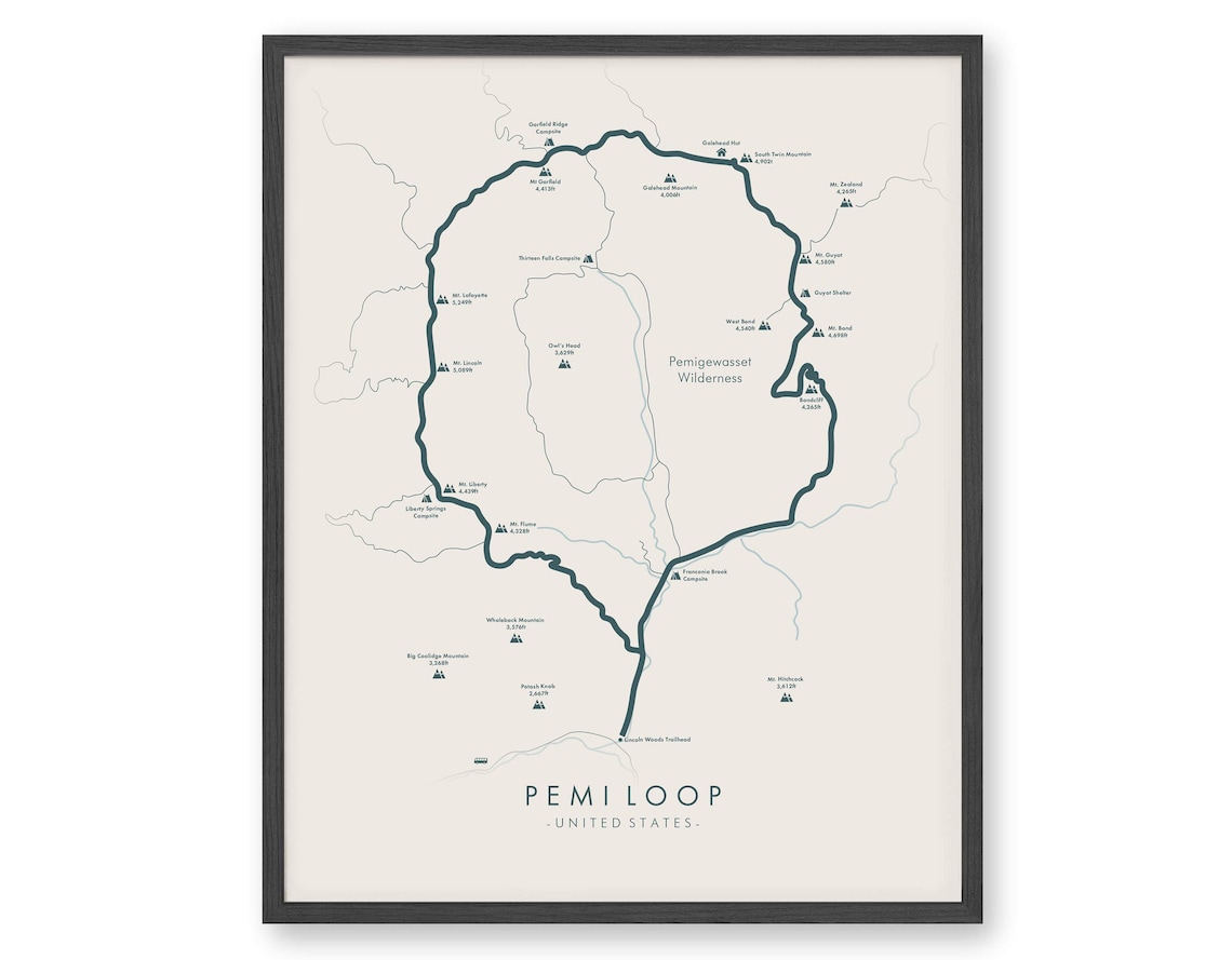 Pemi Loop Map Pemi Loop Poster White Mountain Hiking USA | Etsy