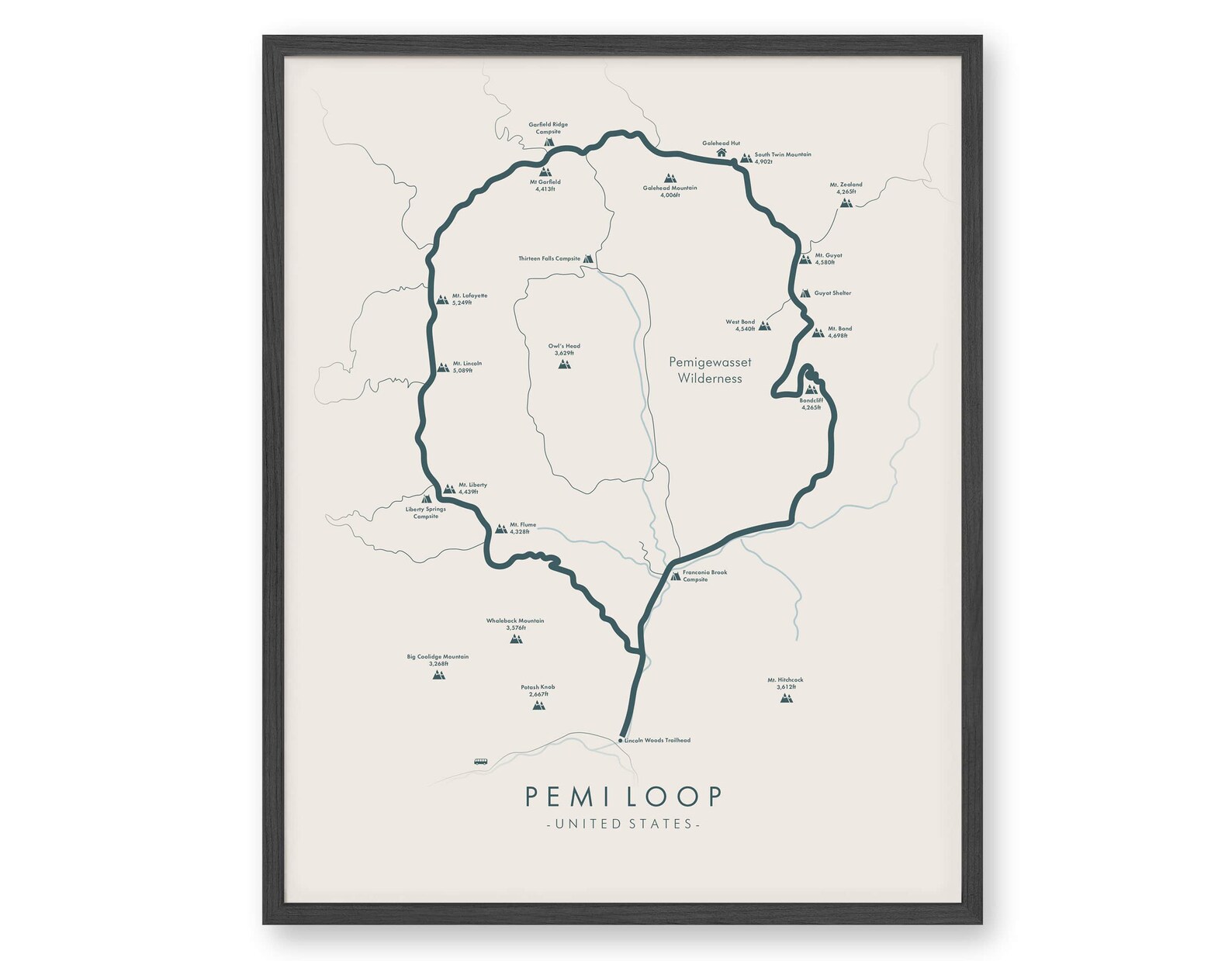 Pemi Loop Map | Pemi Loop Poster | White Mountain Hiking | USA Hiking ...