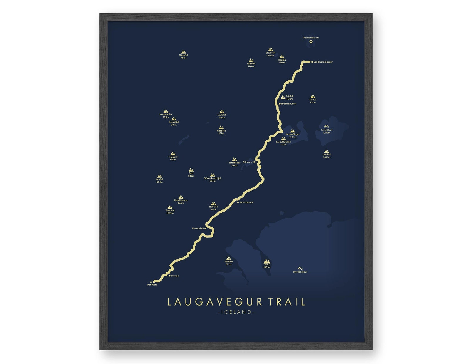 Laugavegur Trail Map | Laugavegur Poster | Iceland Hiking Poster ...