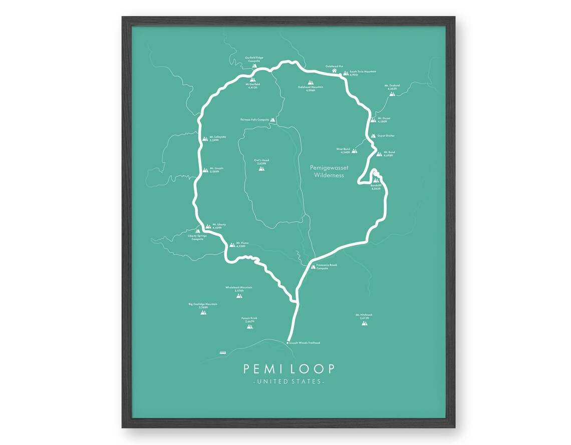 Pemi Loop Map Pemi Loop Poster White Mountain Hiking USA - Etsy