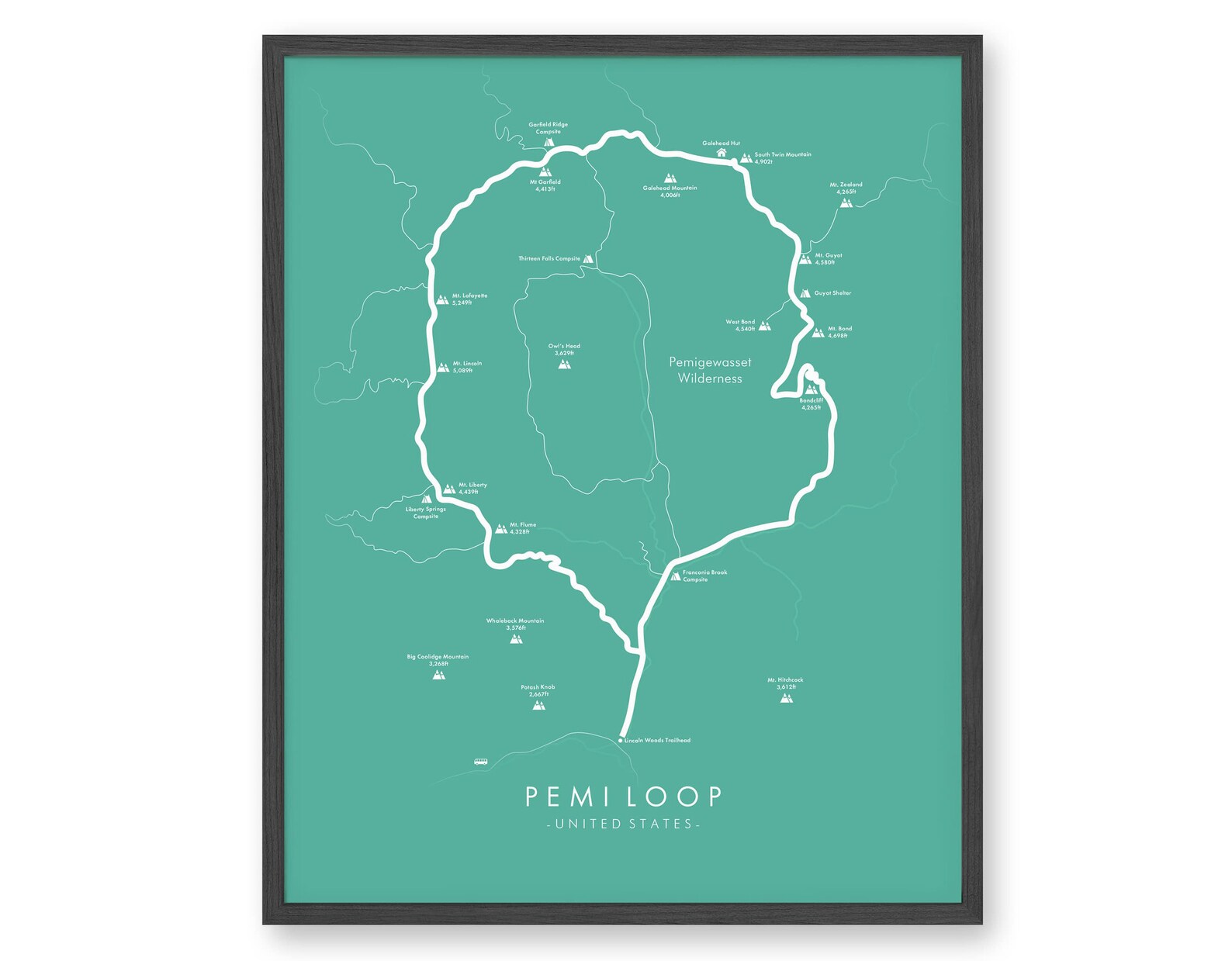 Pemi Loop Map | Pemi Loop Poster | White Mountain Hiking | USA Hiking ...