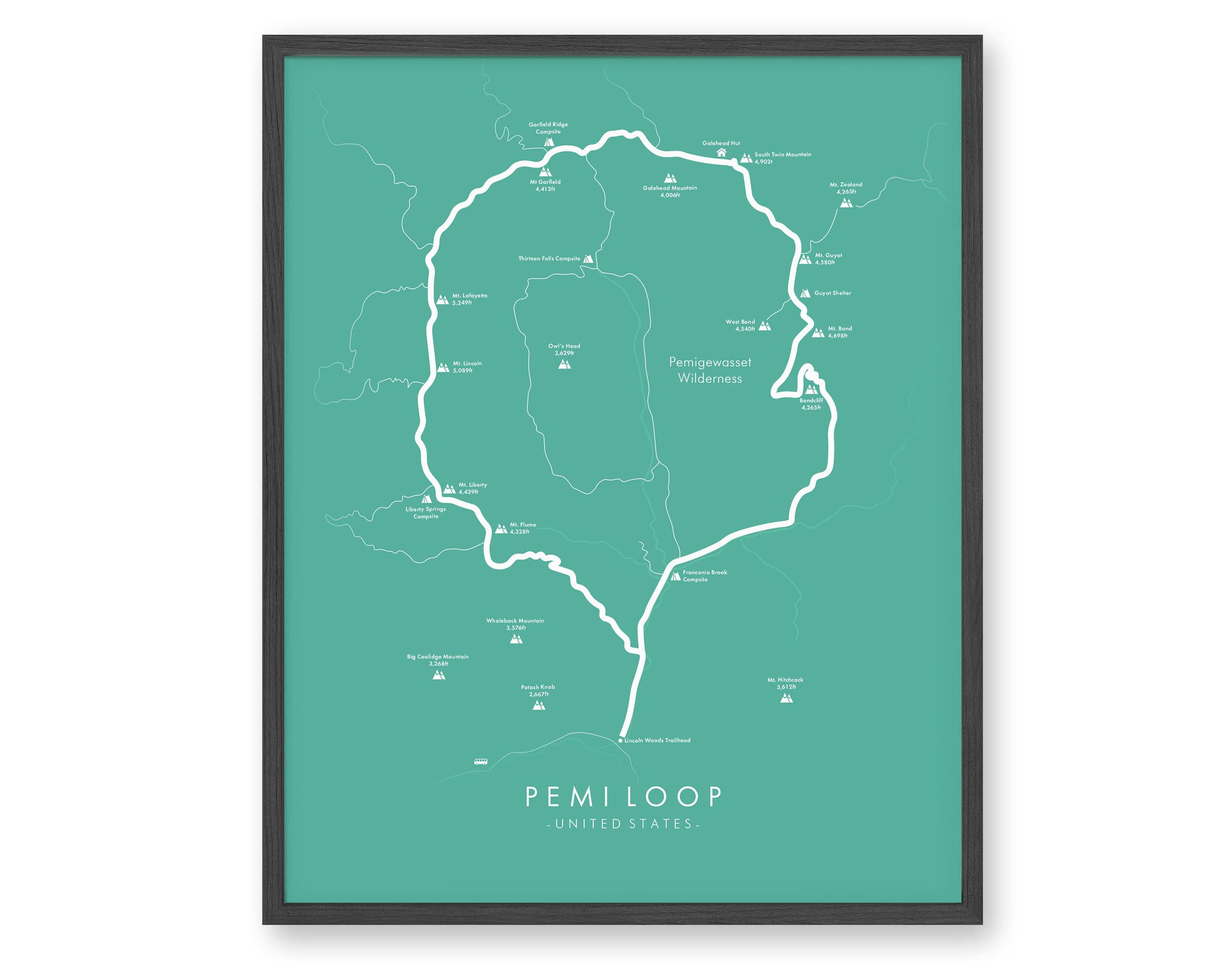 Pemi Loop Map | Pemi Loop Poster | White Mountain Hiking | USA Hiking ...