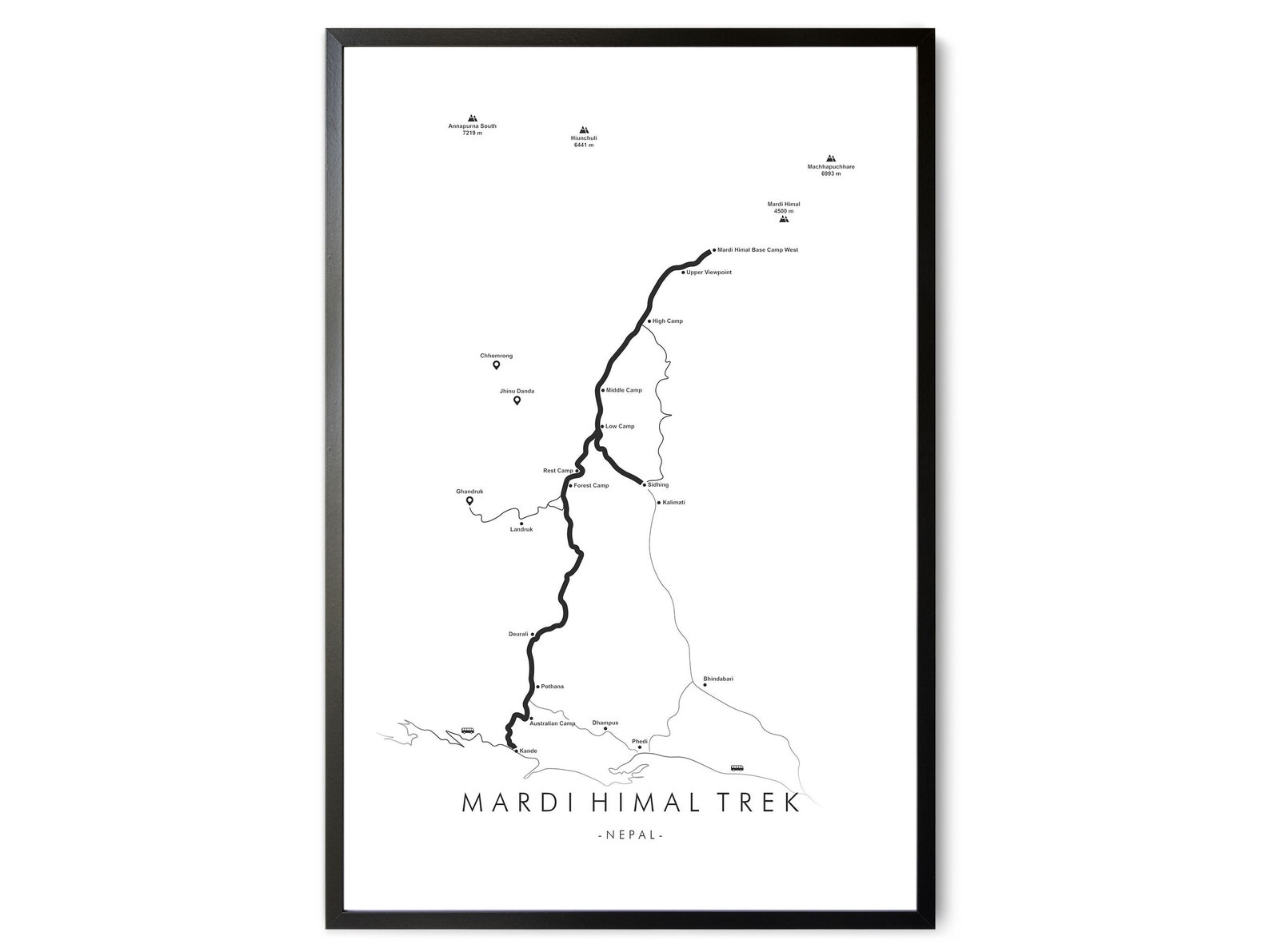 Mardi Himal Trail Map Mardi Himal Trail Poster Nepal | Etsy
