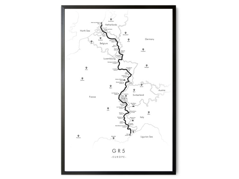 GR5 Trail Map GR5 Hiking Trail Poster Grand Randonnée Cinq | Etsy