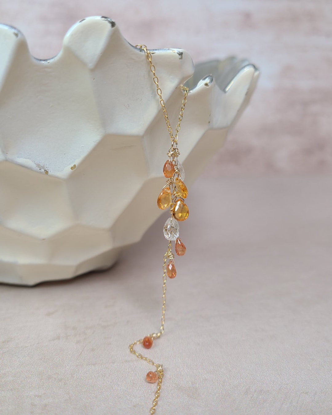 Mandarin Garnet & Songea Sapphire Necklace: 14k Gold Fill, Handmade ...