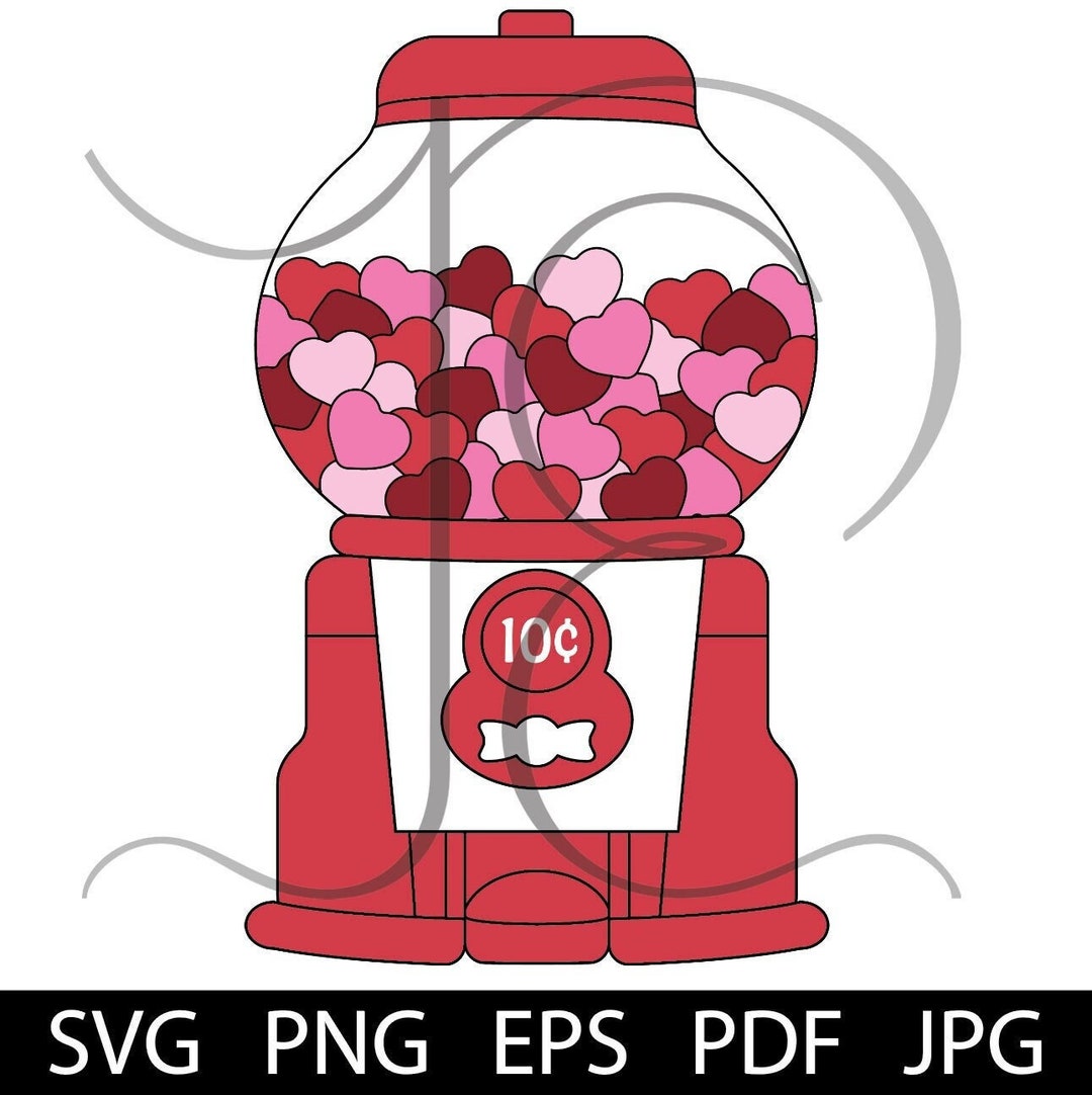 Valentines Day Red Gumball Machine, Candy Hearts Digital Download ...