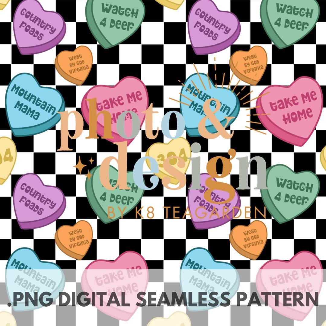 West Virginia Candy Hearts Seamless Pattern PNG - Etsy