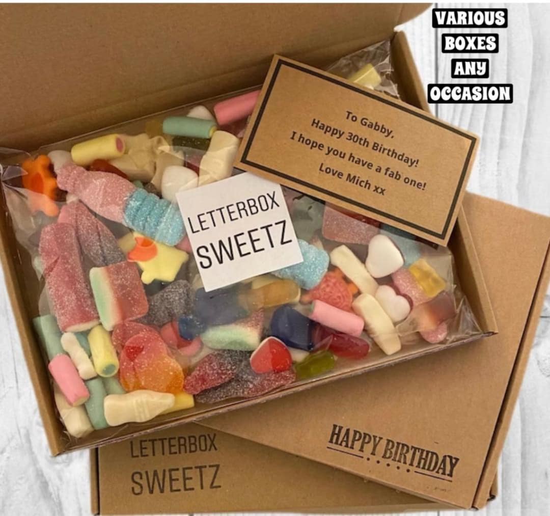 Personalised Letterbox Sweets Gift Box, Get Well Soon, I Love You, Any ...